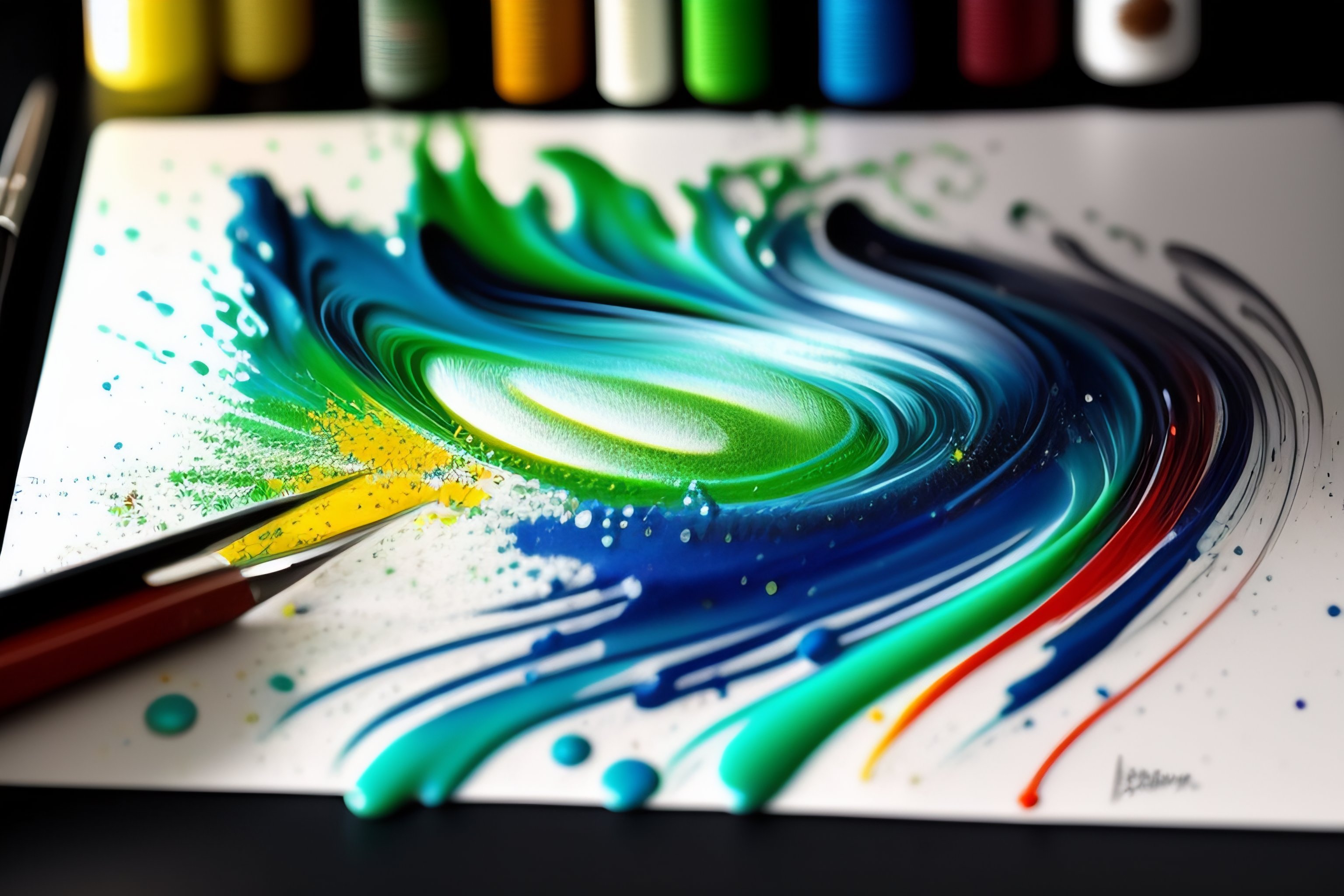 Lexica - Scribble art next to the paper and paints splashing on the ...