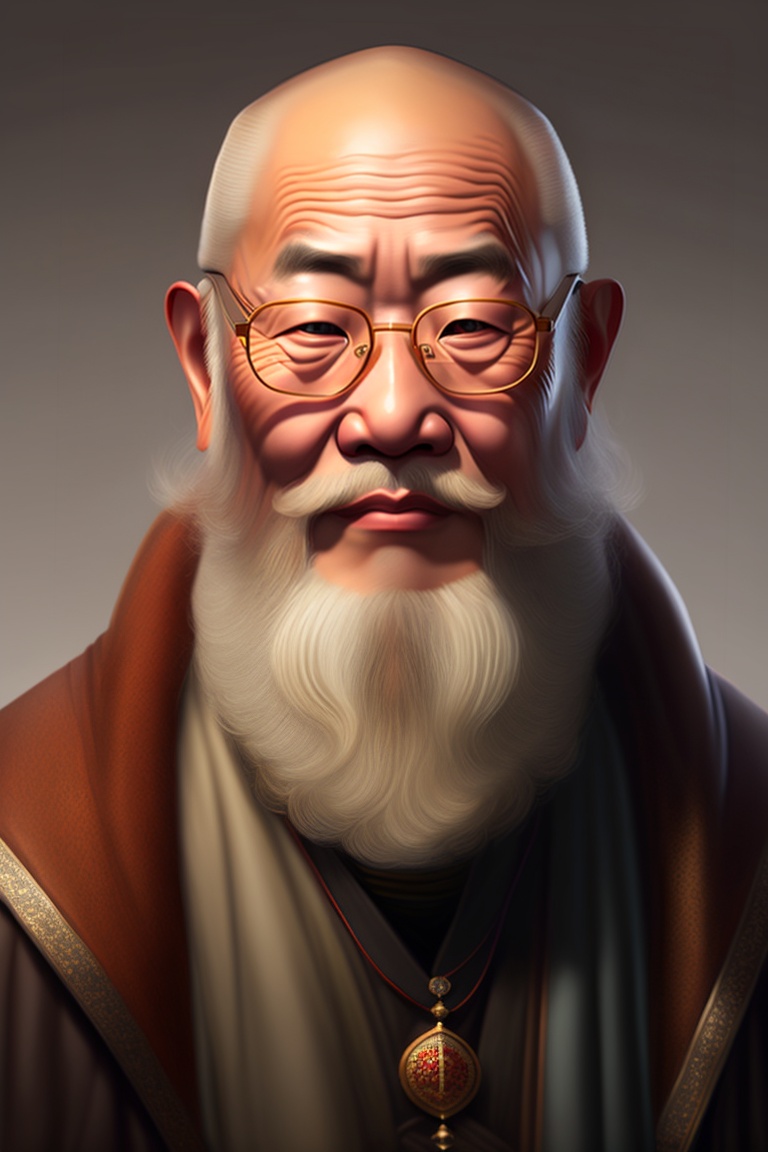 Lexica - A front portait of old chinese monk, beard on chin,hyper realistic