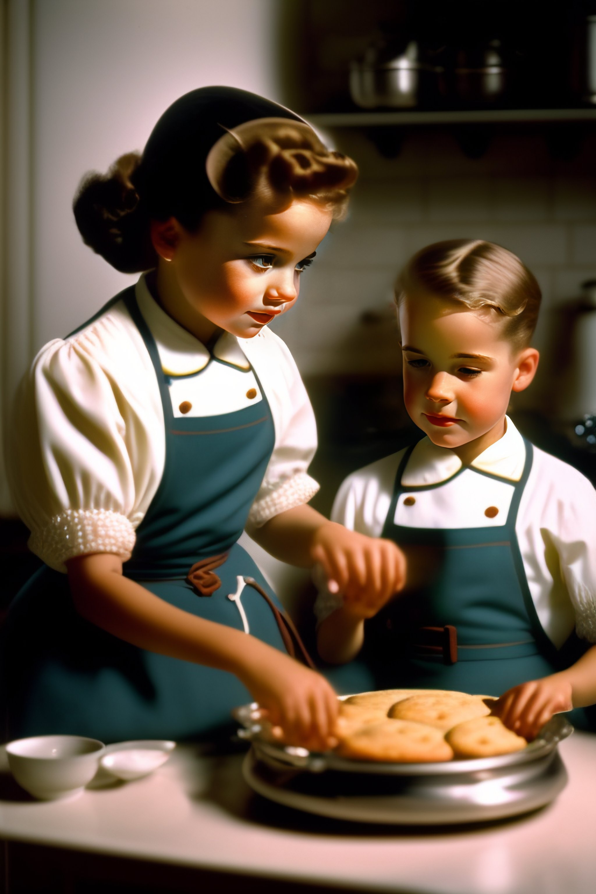 Lexica - Portrait a young beautiful 1950s american cooking cookies with ...