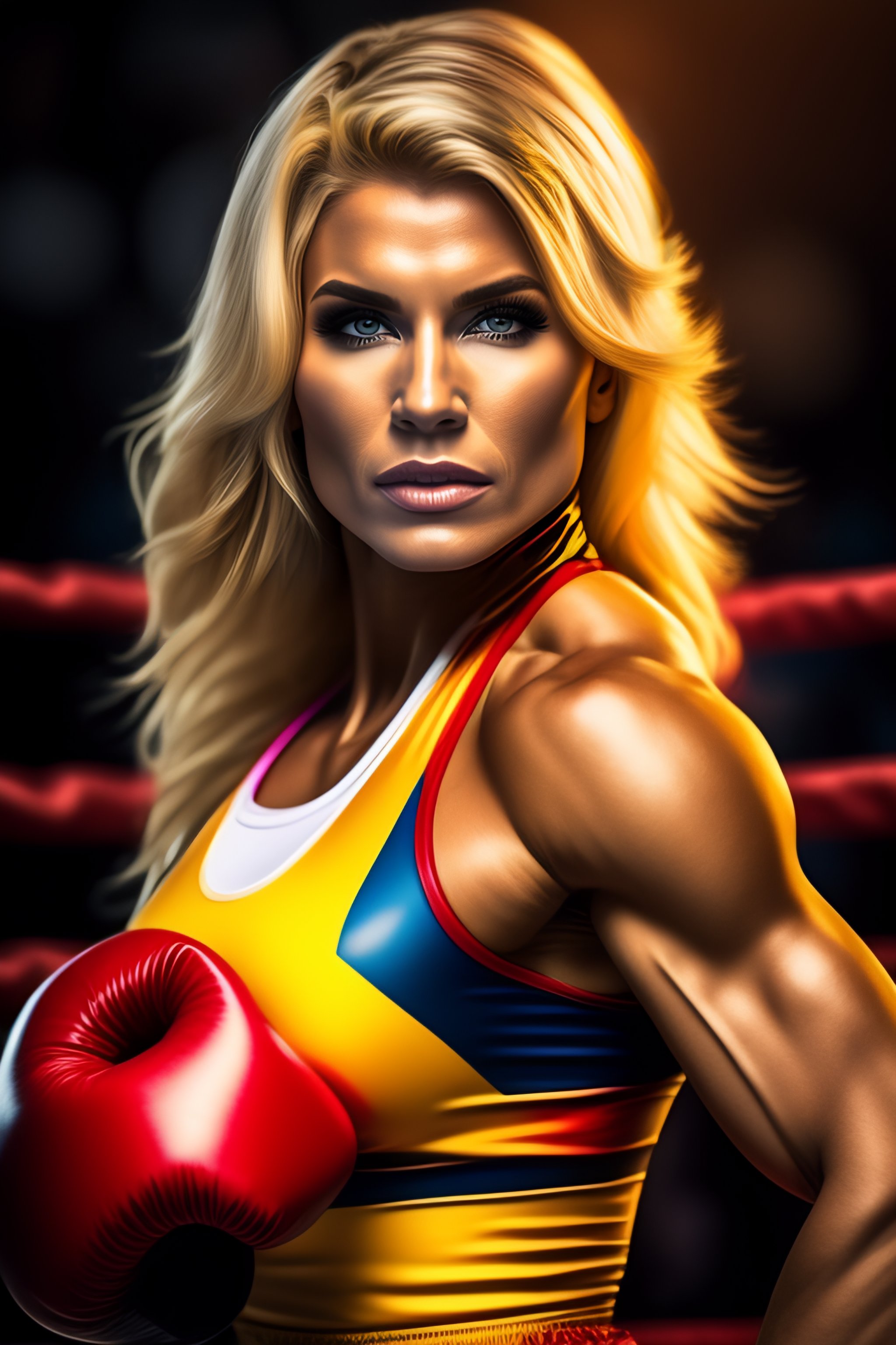 Lexica - A blonde woman boxing fighter with Romanian flag