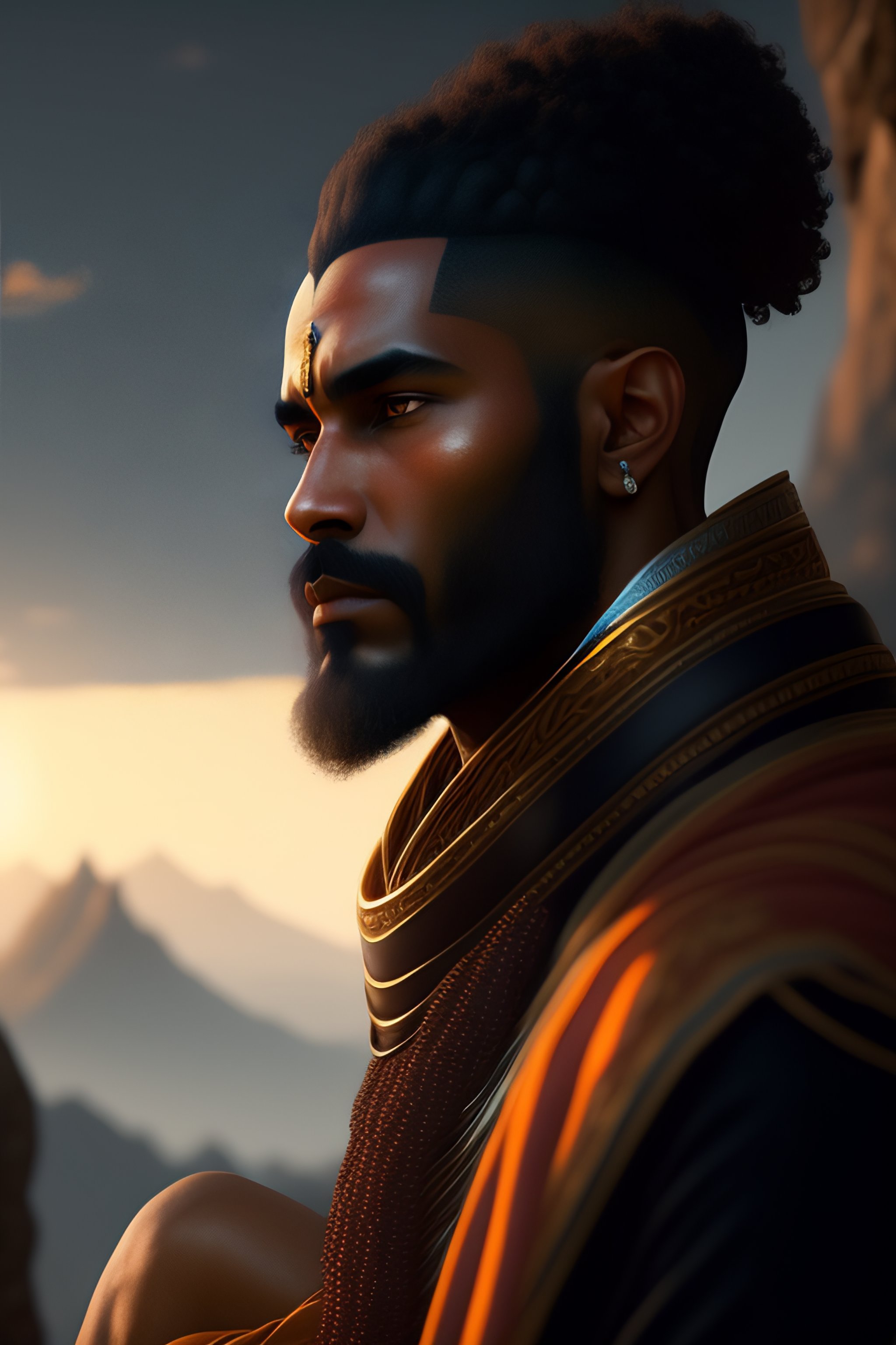 Lexica - Brahmin monk with black hair curly, black beard, serious face ...