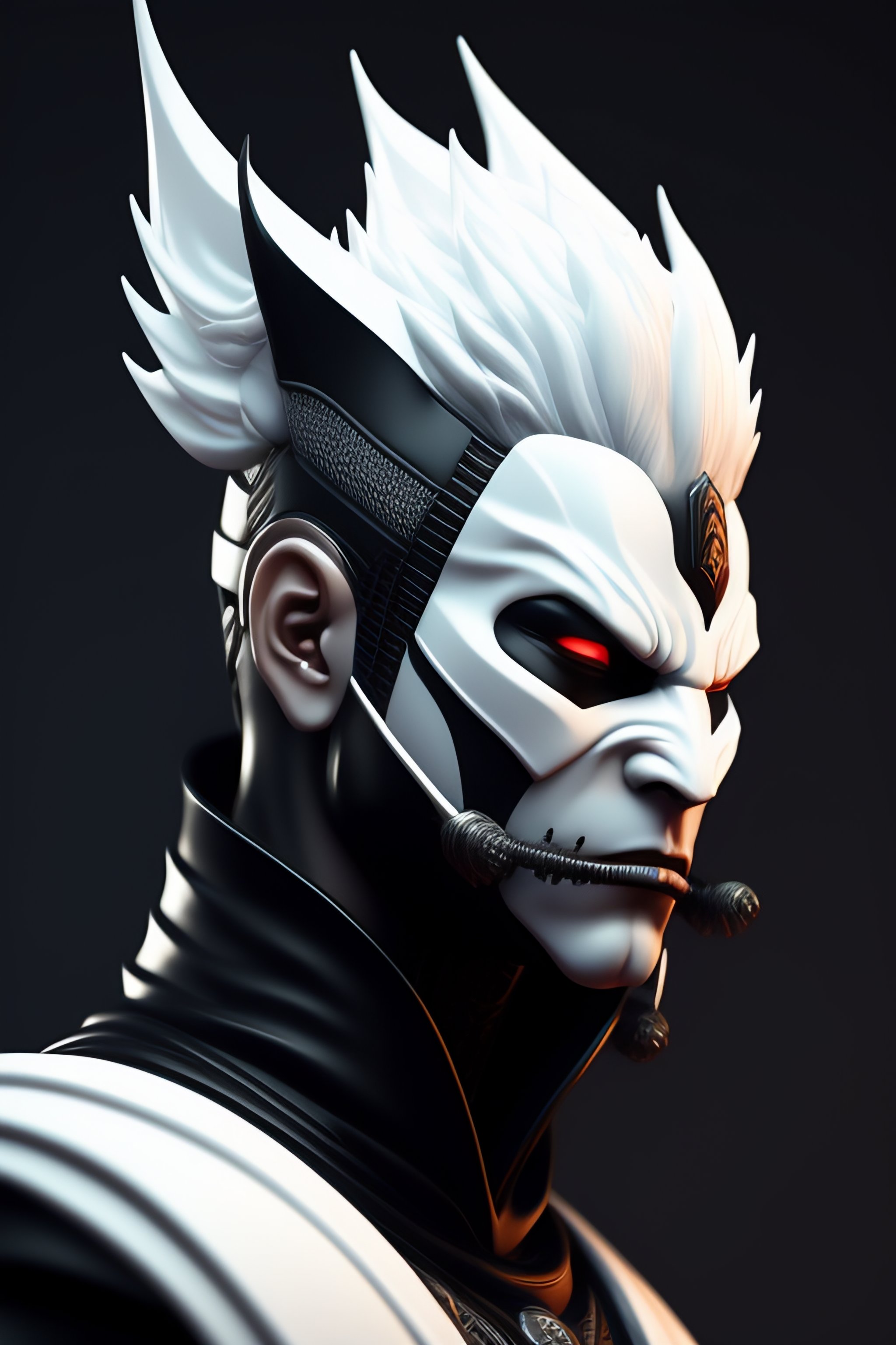 Lexica - Oni mask, cyberpunk, sith lord, white and black, 2d