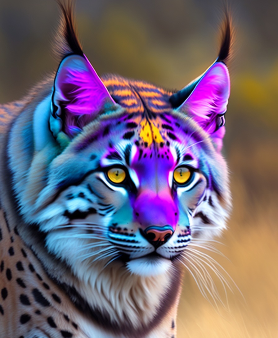 Lexica - A lynx with black, purple, and blue fur and a yellow bindi