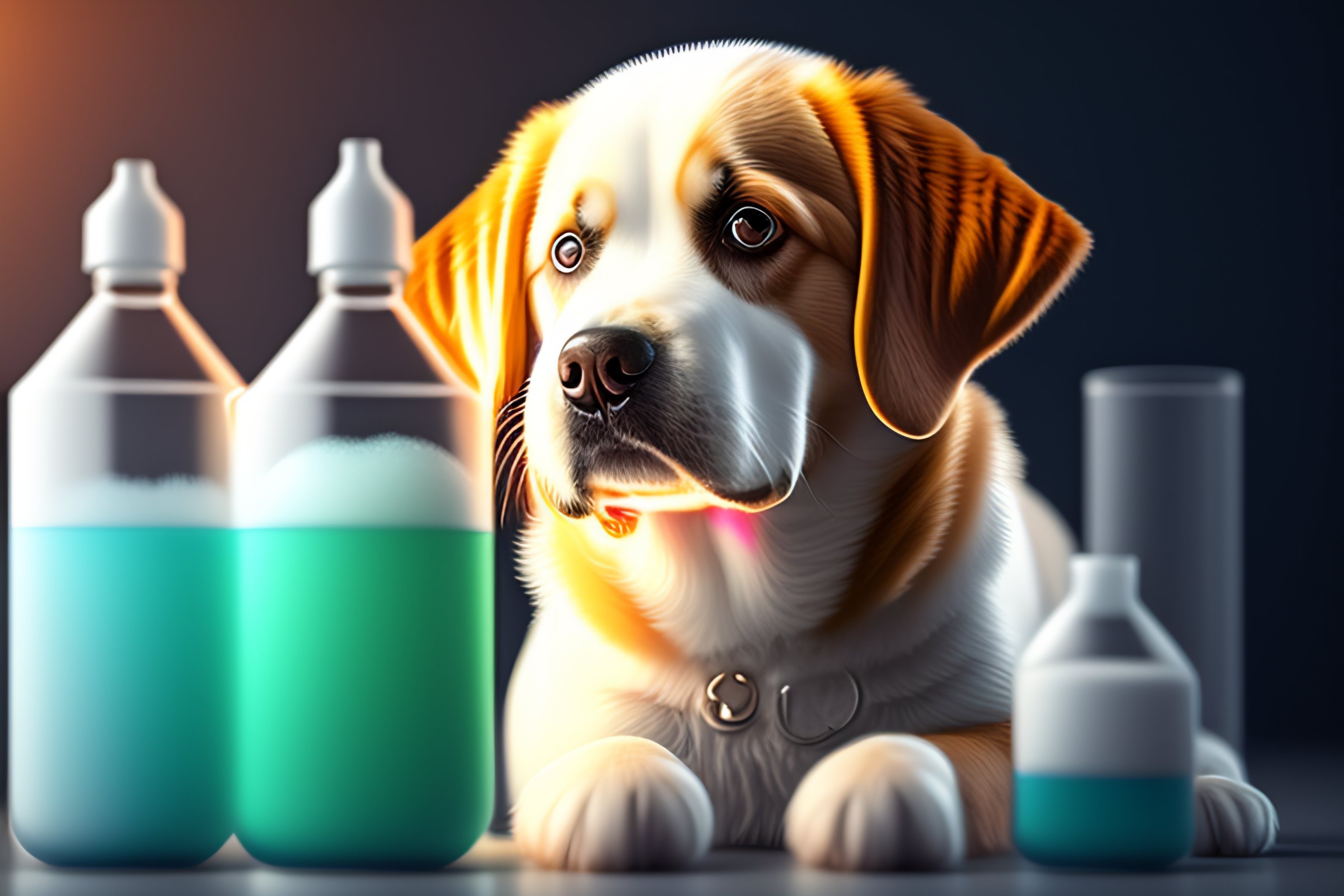 Lexica - A 3d render of a cute fuzzy pet dog dressed in a white lab ...