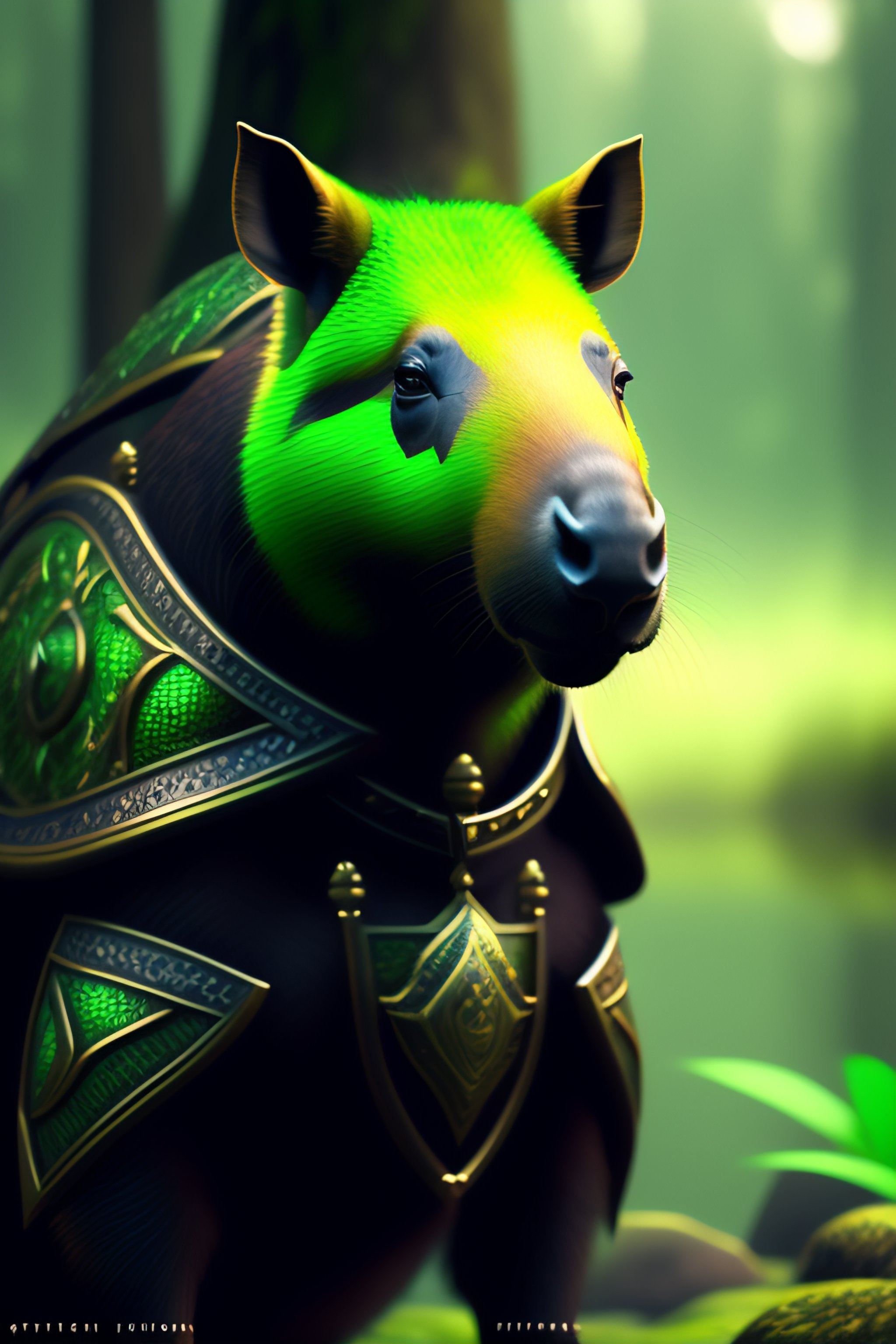 Lexica - A warrior capybara wearing armor in ultra detailed green and ...