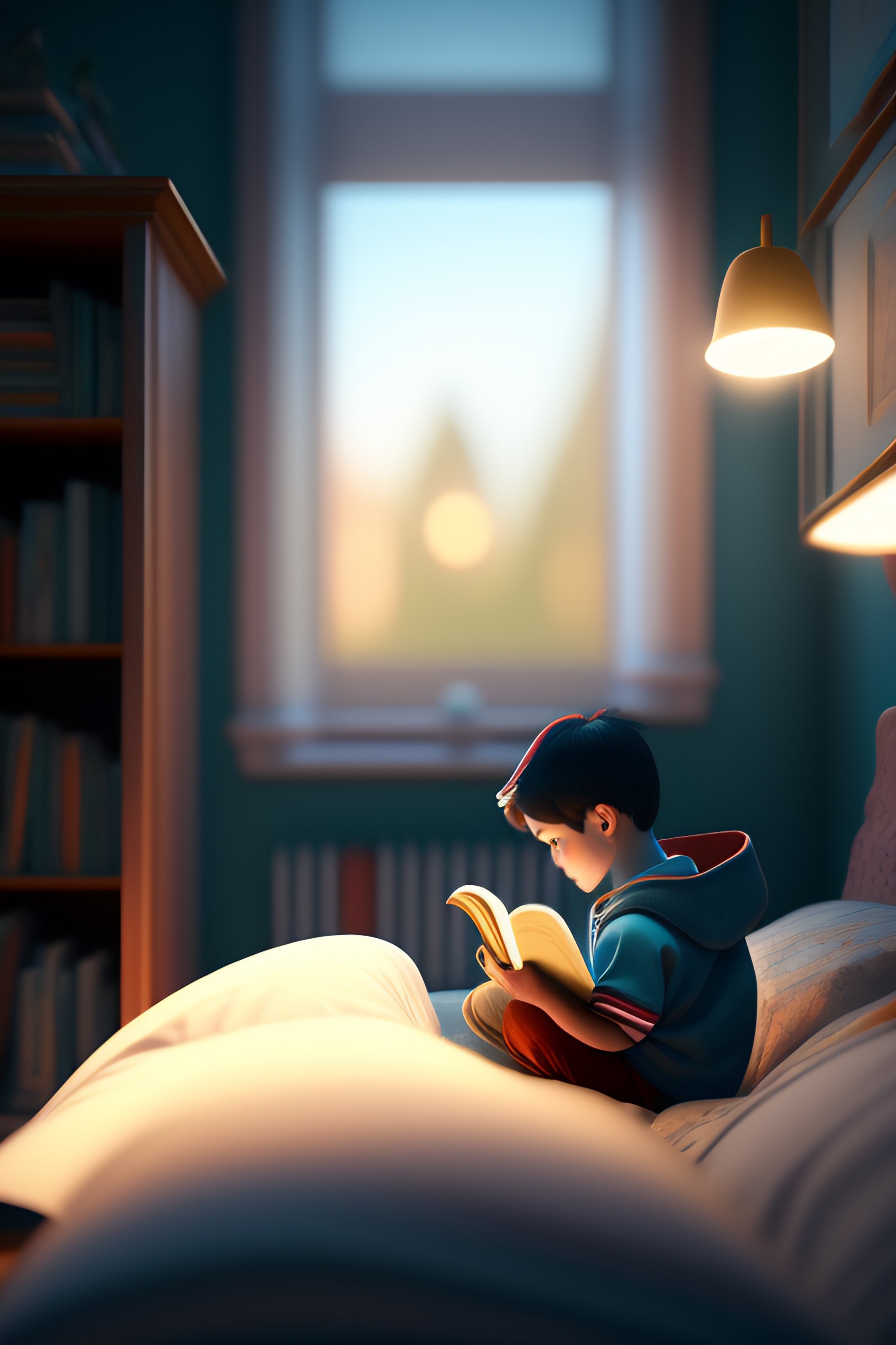 Lexica - Kid reading a book ,unreal engine, bedroom, artstation ...