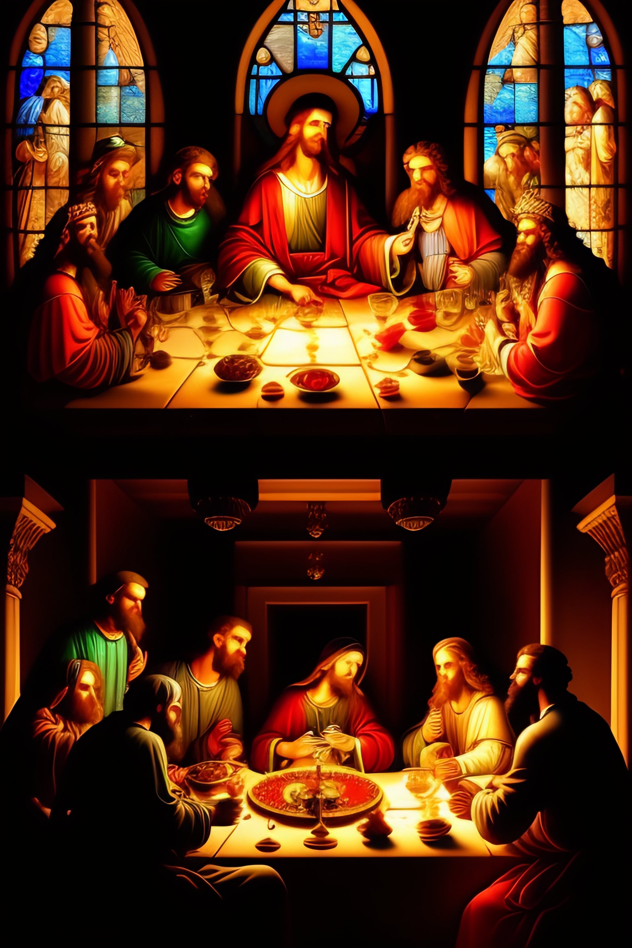 Lexica - A bright, stained glass of last supper, intricately detailed ...