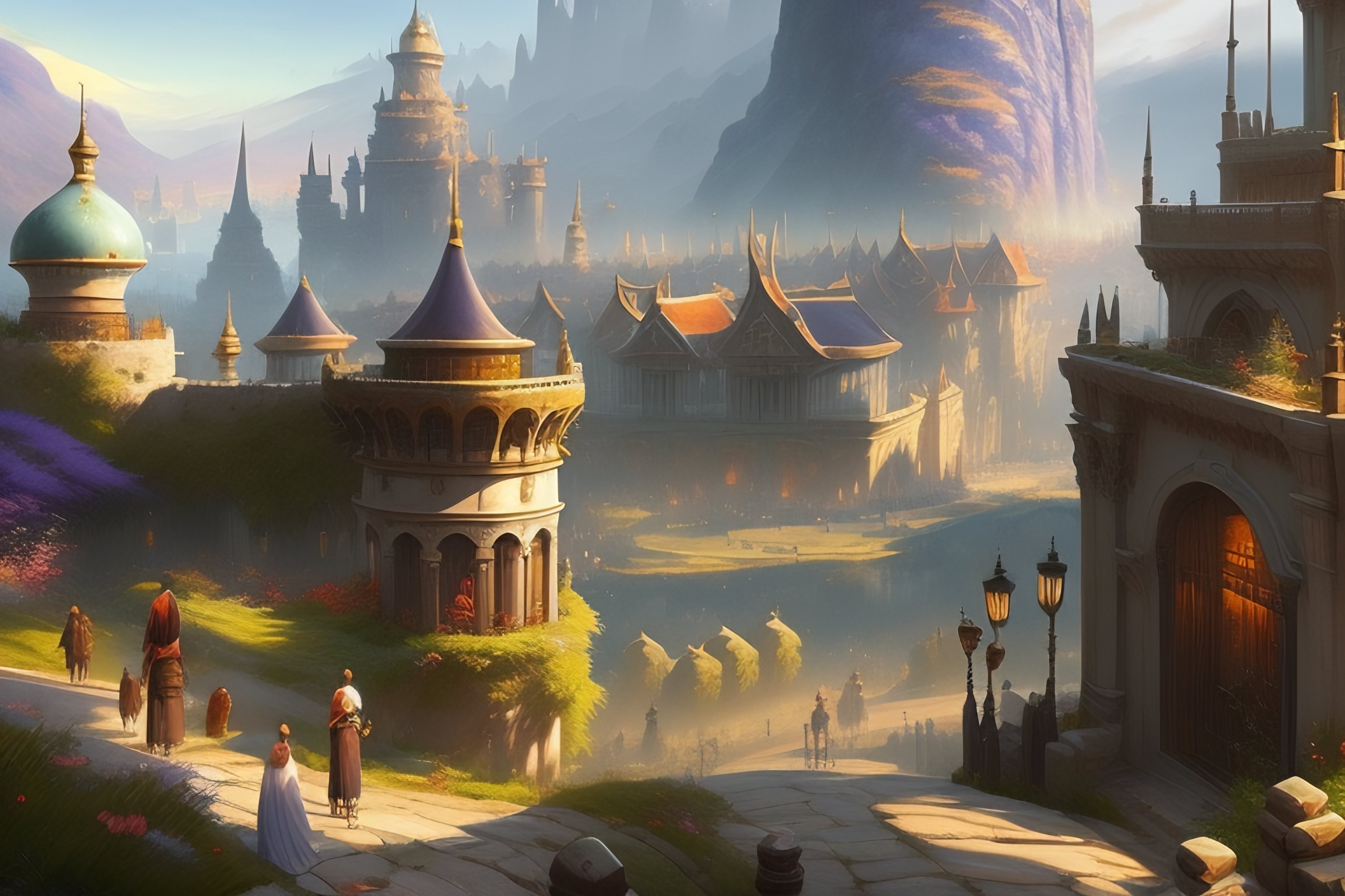 Lexica - Epic view, wide angle, elegant fantasy capital city, in the ...