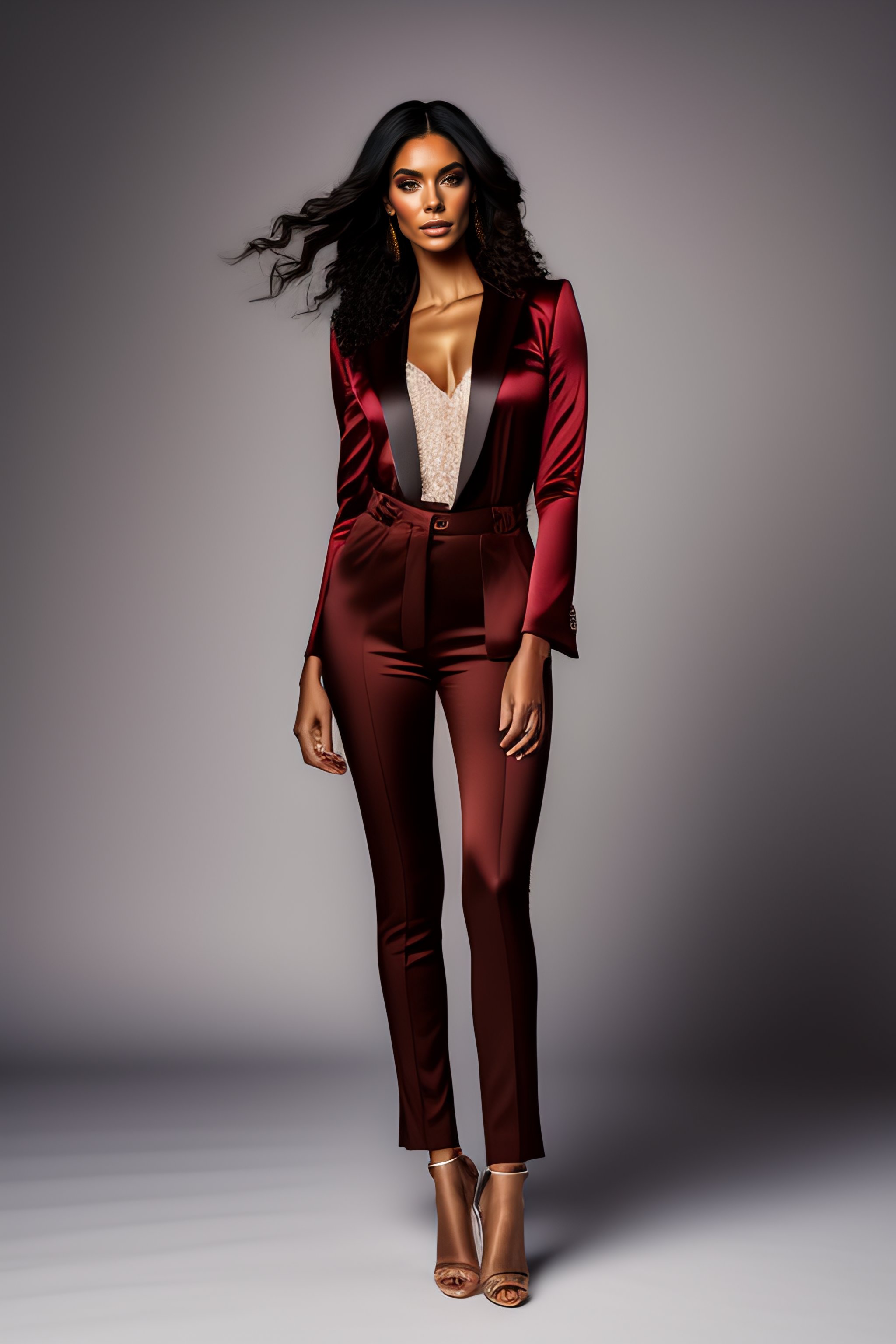 Lexica - Studio Portrait of brunette model over 23 wearing Pants Oufit ...