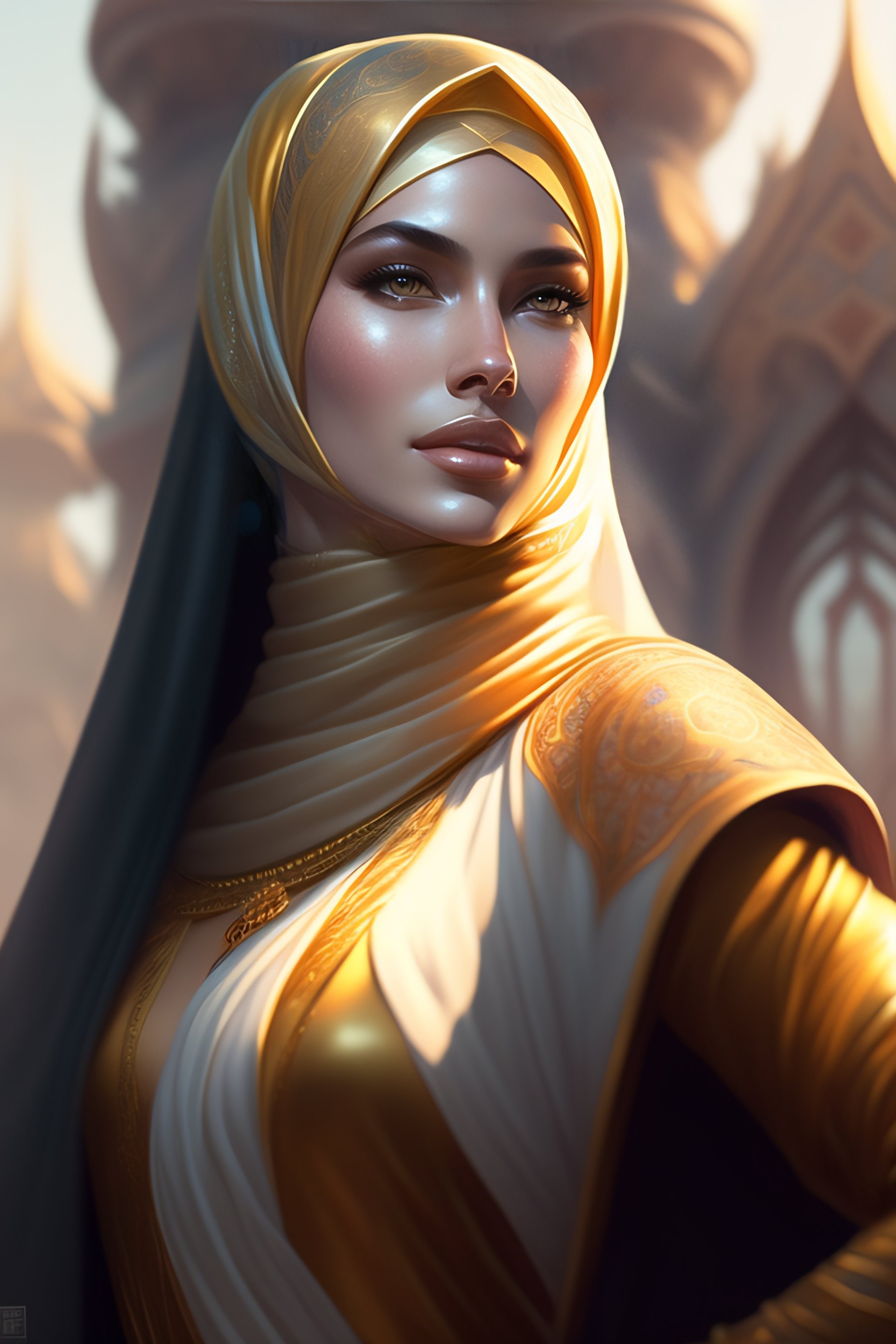 Lexica - Full body rising queen wearing hijab by stanley artgerm lau, greg rutkowski, alphonse ...