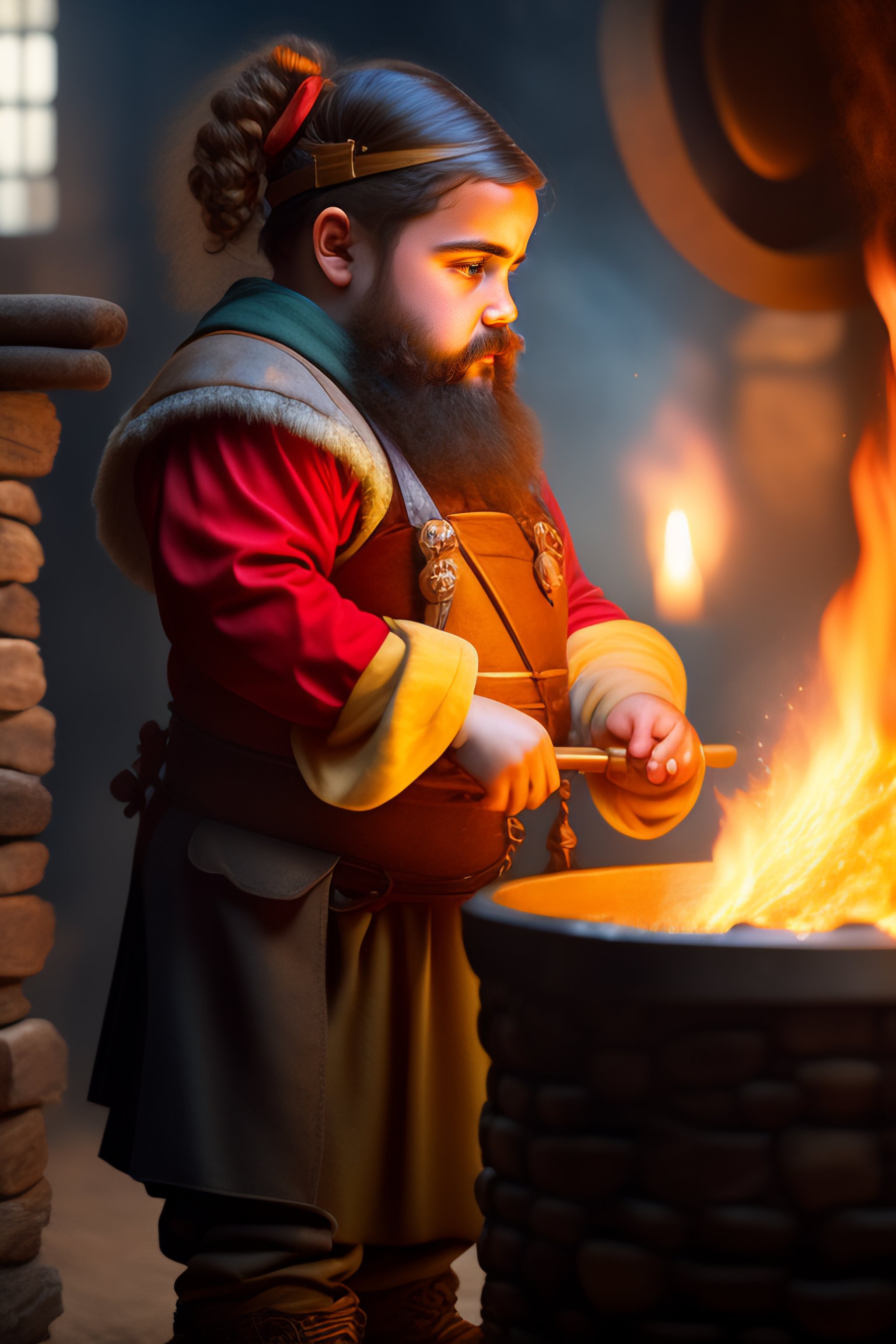 Lexica - Young cleric dwarf working in a forge