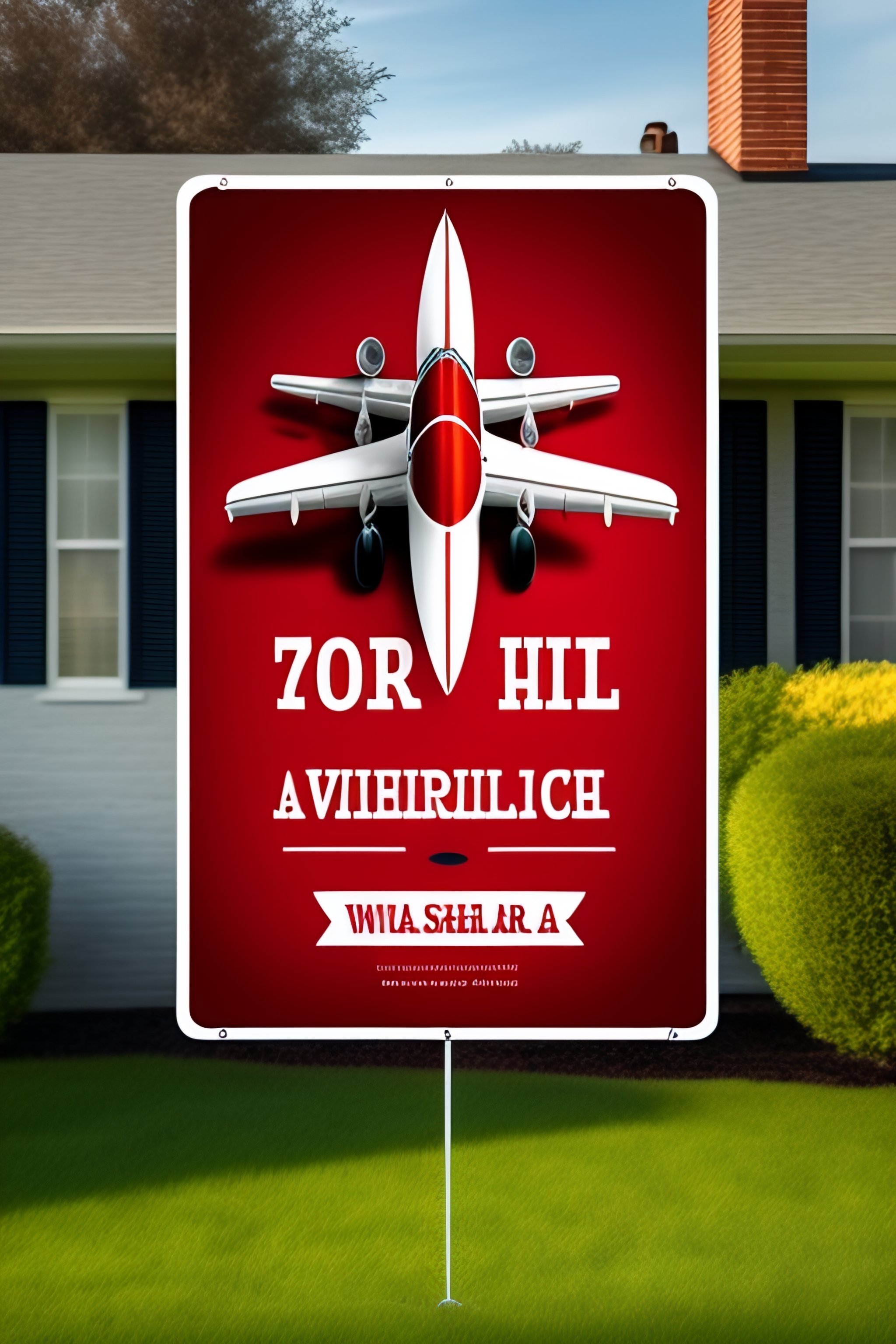 Lexica - Red and white yard sign with airplane propeller