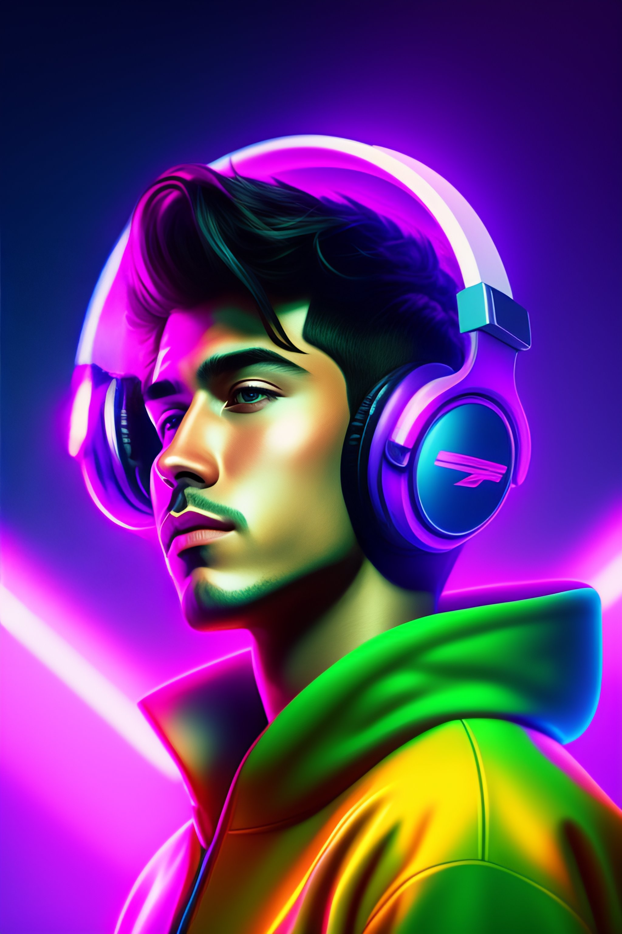 Lexica - Logo, synthwave Beautiful boy wearing headphones, animated ...