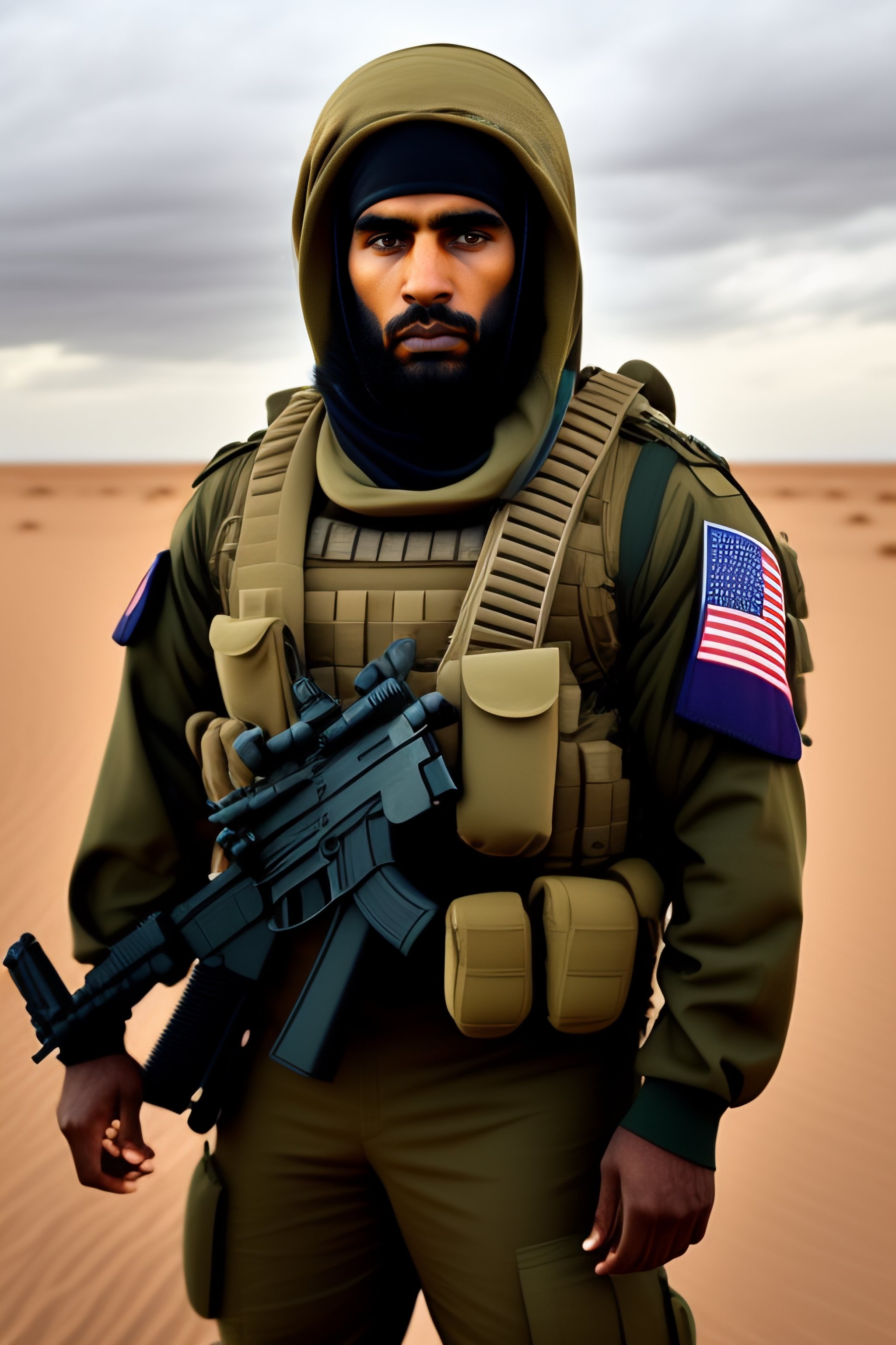 Lexica - A terrorist teletubbie wearing a bomb, ak47 over shoulders, Iraq