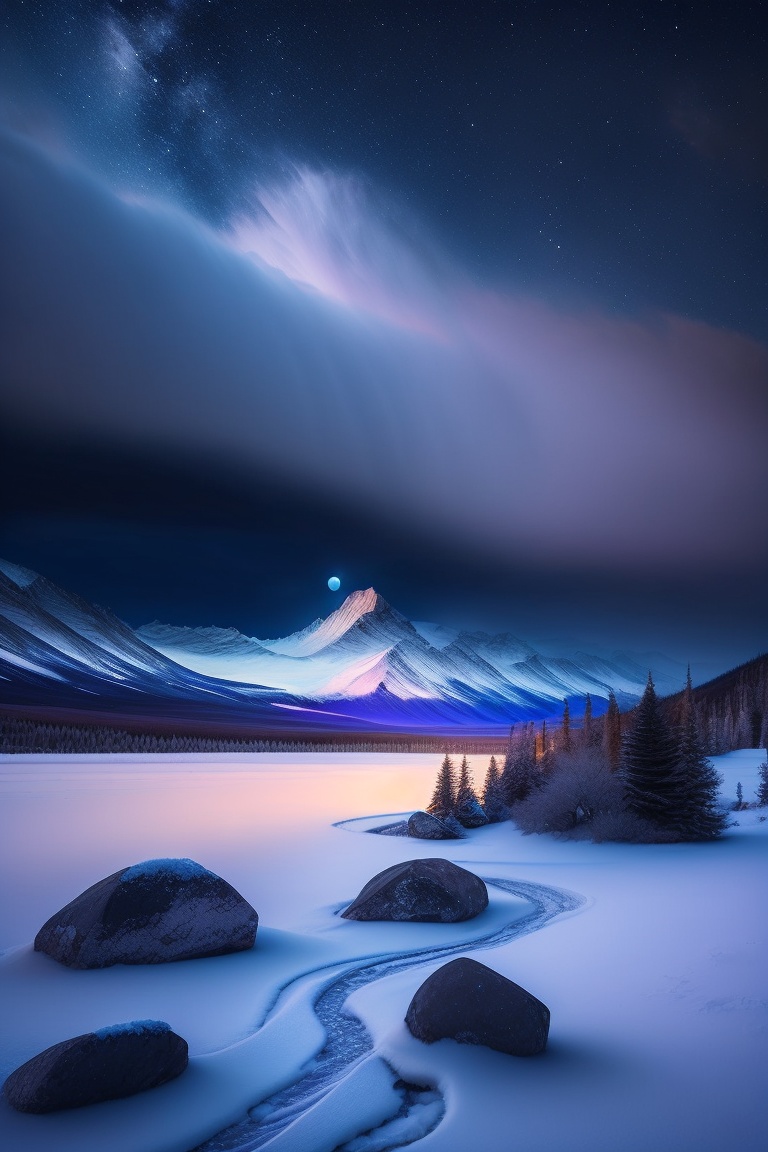 Lexica - Snowy landscape: Space covered with snow. Bare branches and ...