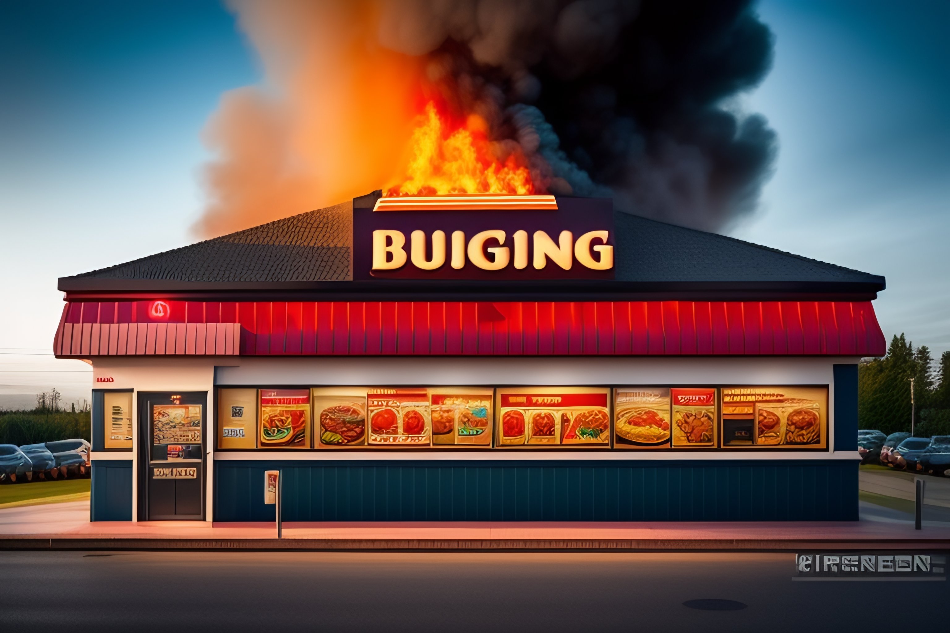 Lexica - Burger king restaurant in fire, high detailed realistic ...