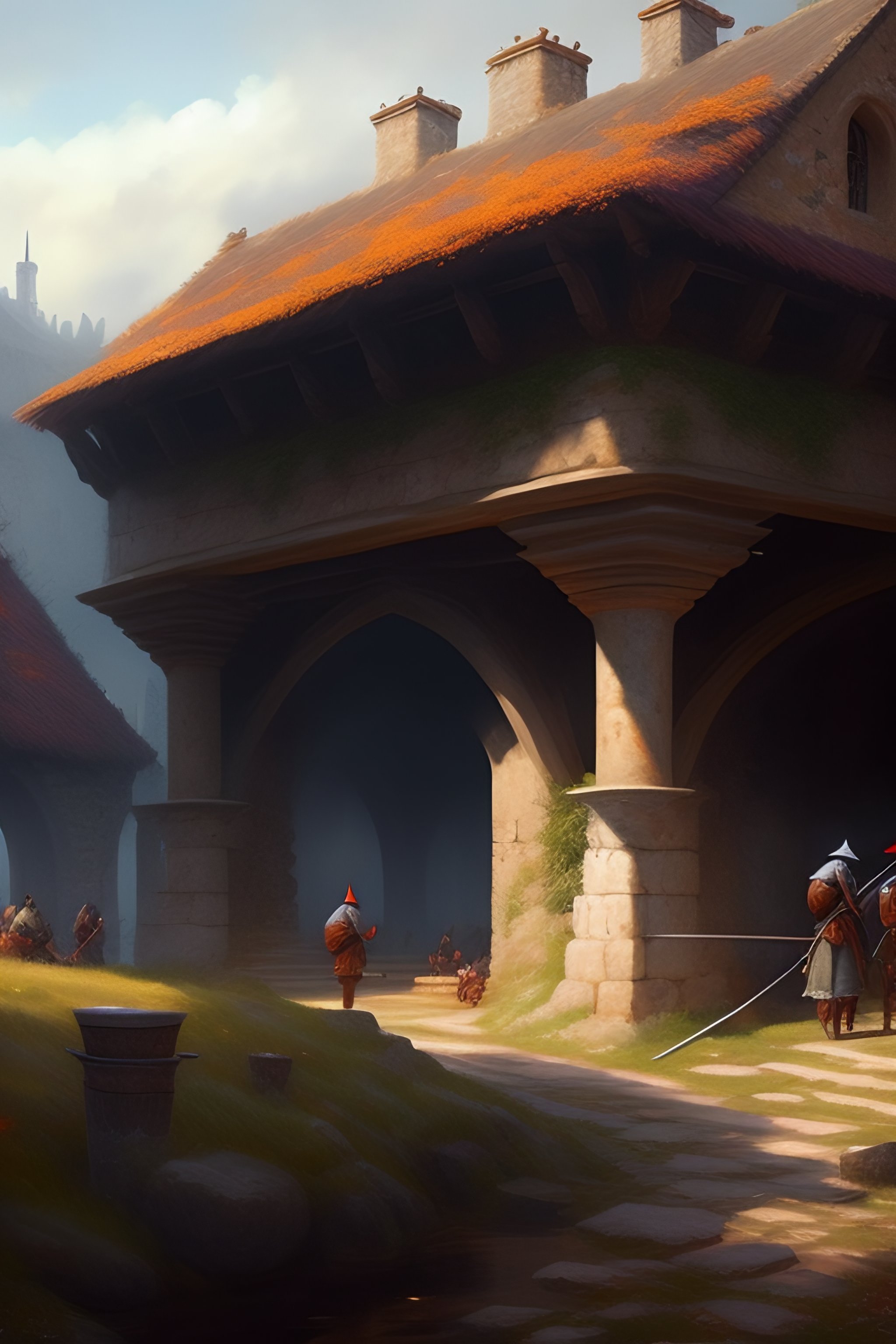Lexica - Ultra realistic illustration, Medieval barracks in ruins ...