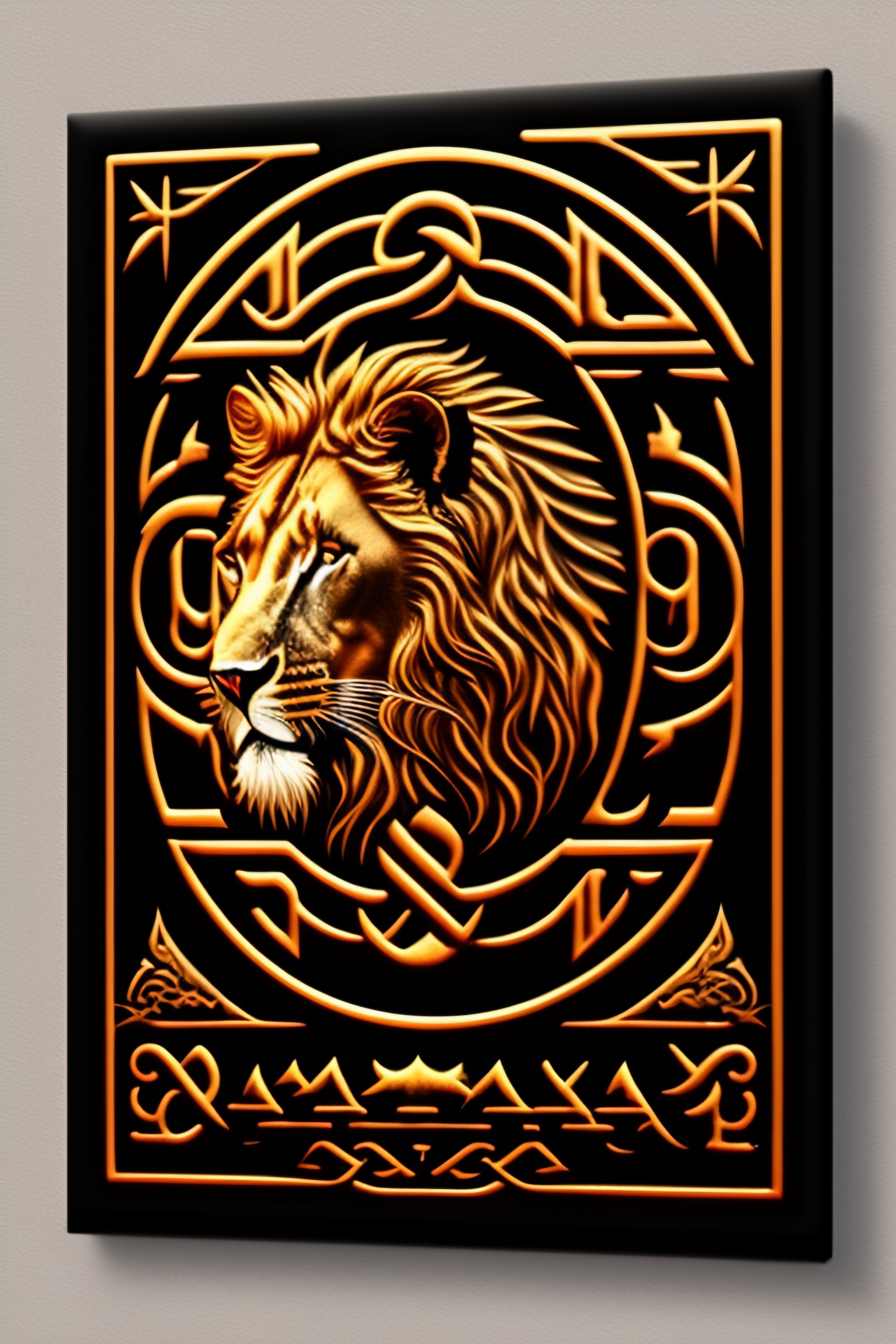 Lexica - Inscription "stàmina sound" inside lion , fire , runes , magical lucky symbol and ...