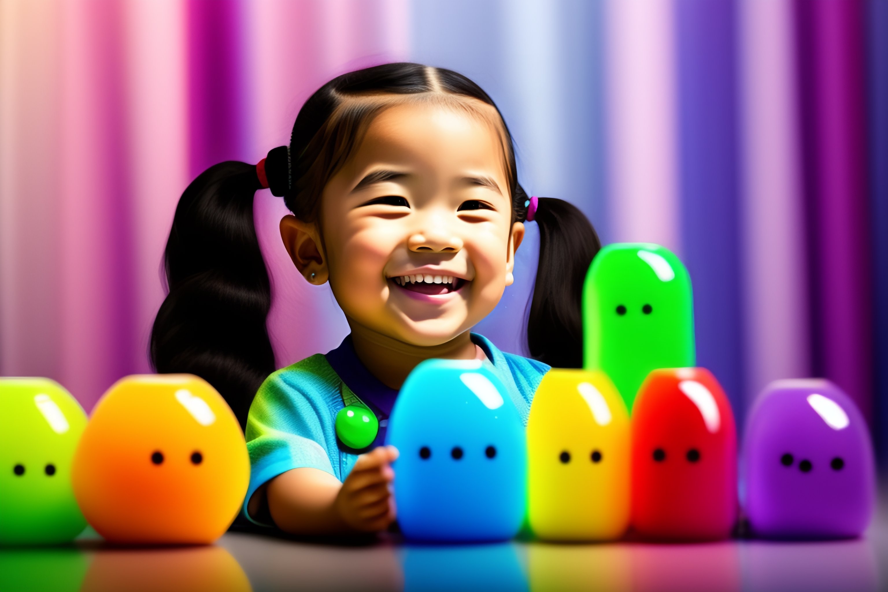 Lexica - A child in pigtails, playing with slime pets of different ...