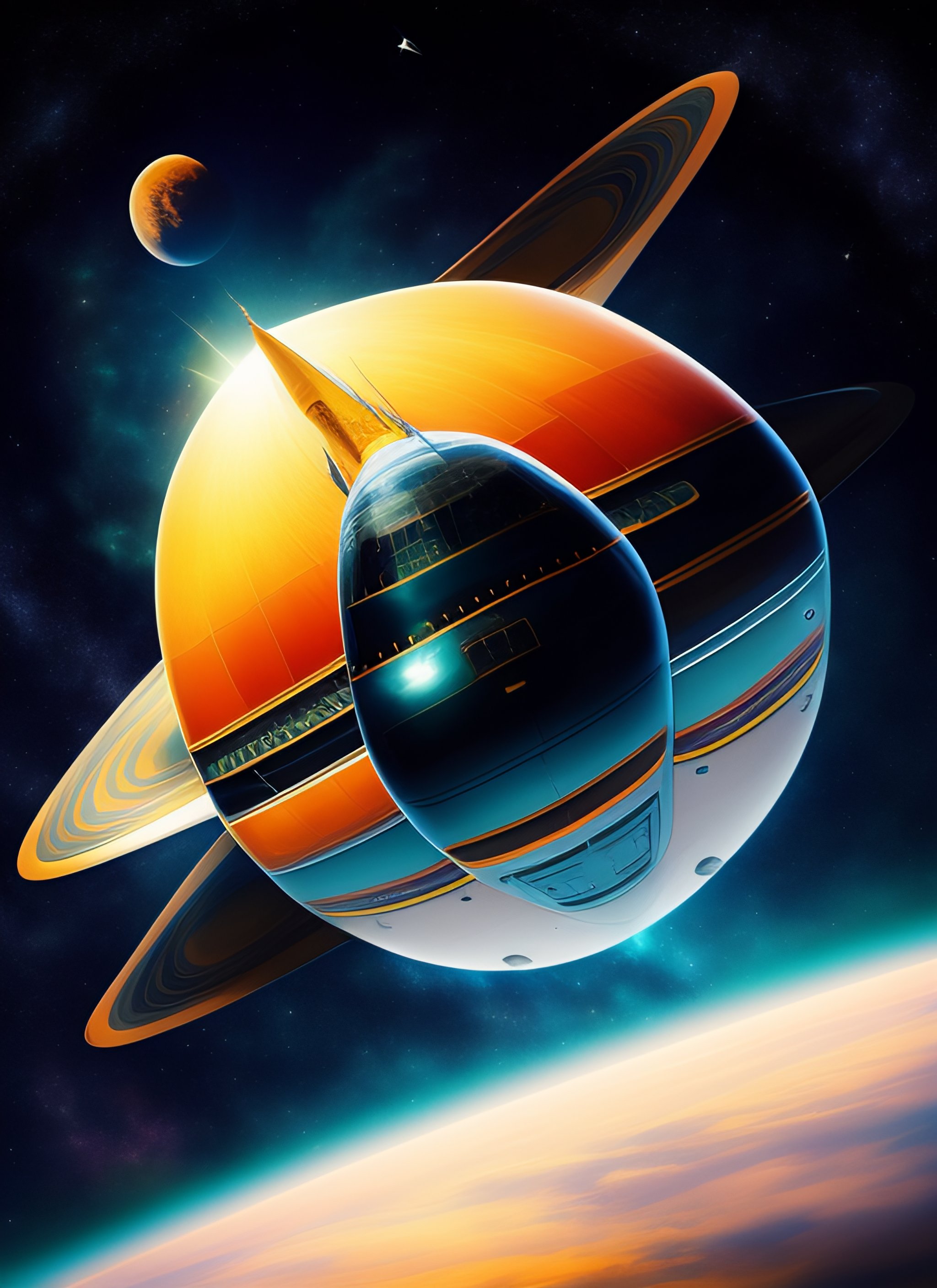 Lexica - Spaceship as plane in space, around the planet and stars