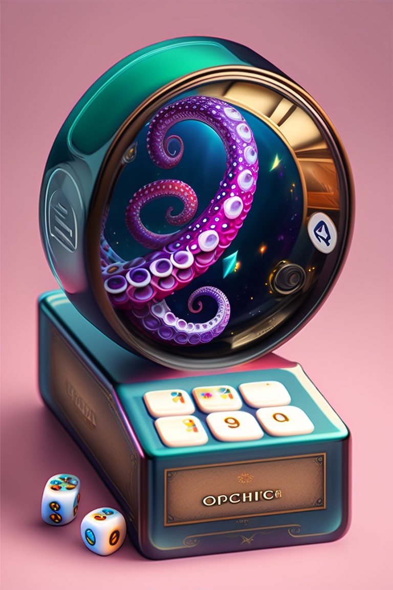 Lexica - Manga style. Octopus tentacle with Dice, bruch and cards