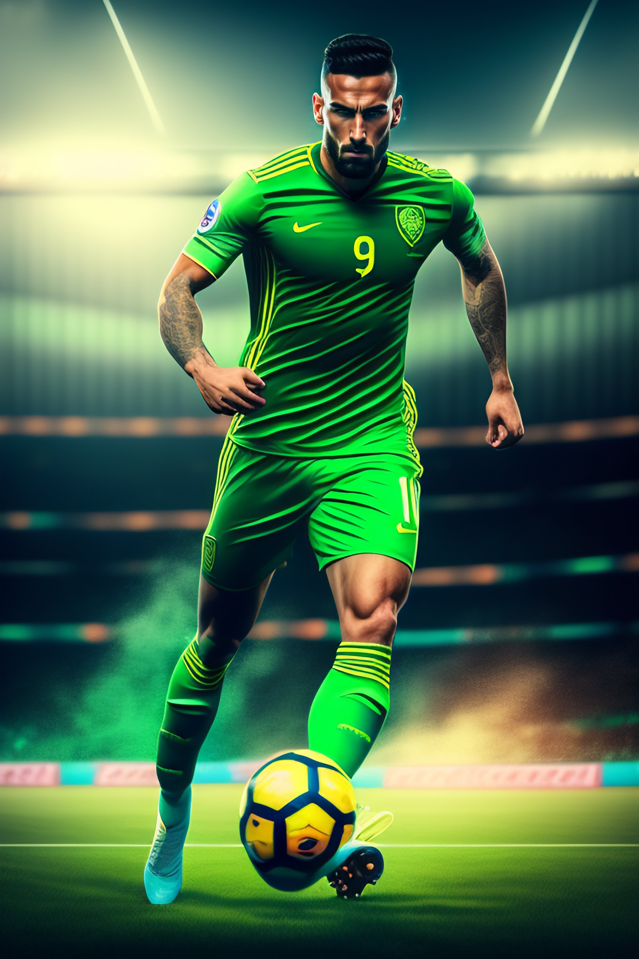 Lexica - A futuristic man white soccer player , strong and brave ...