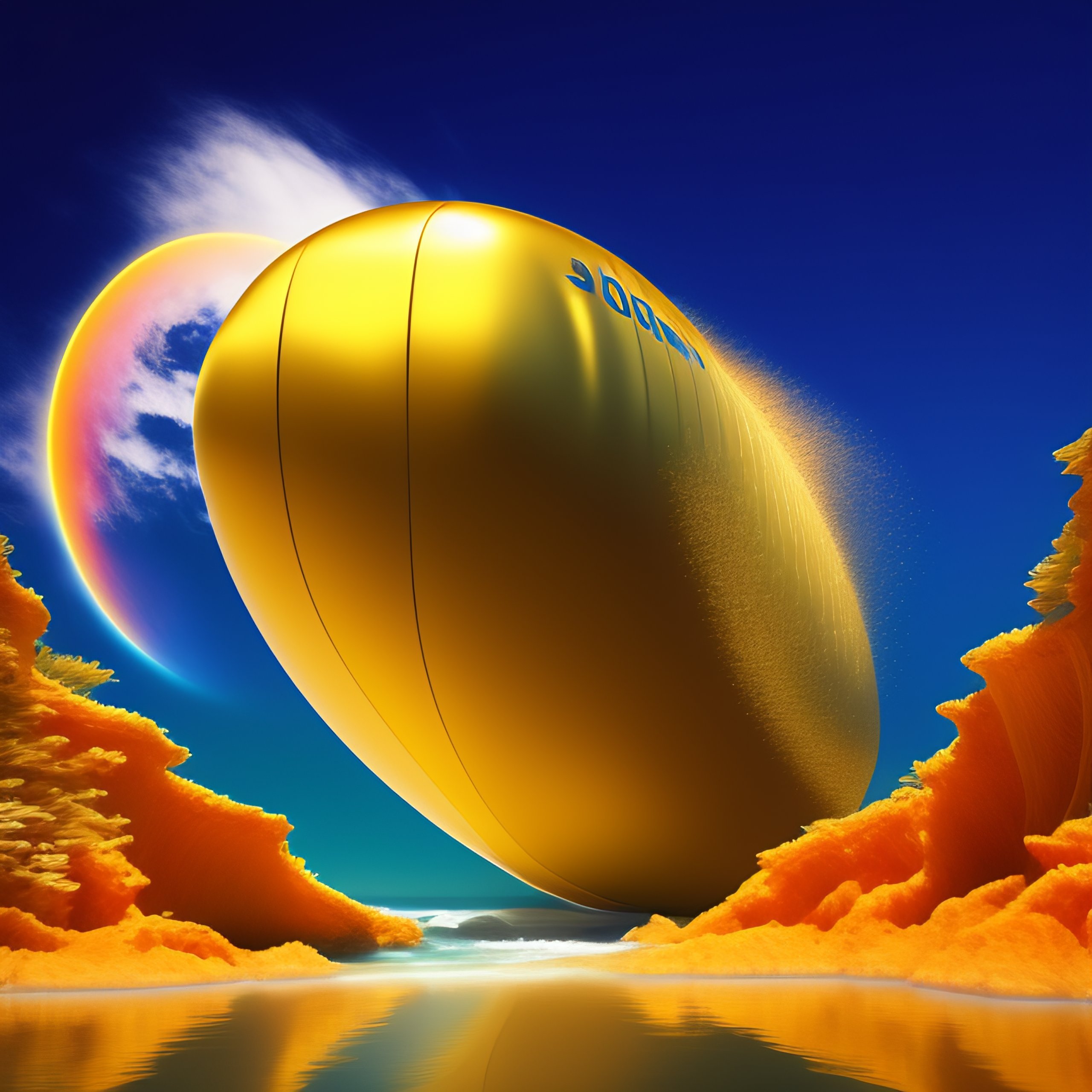 Lexica - A big yellow whale made out of of gold floating in an ocean