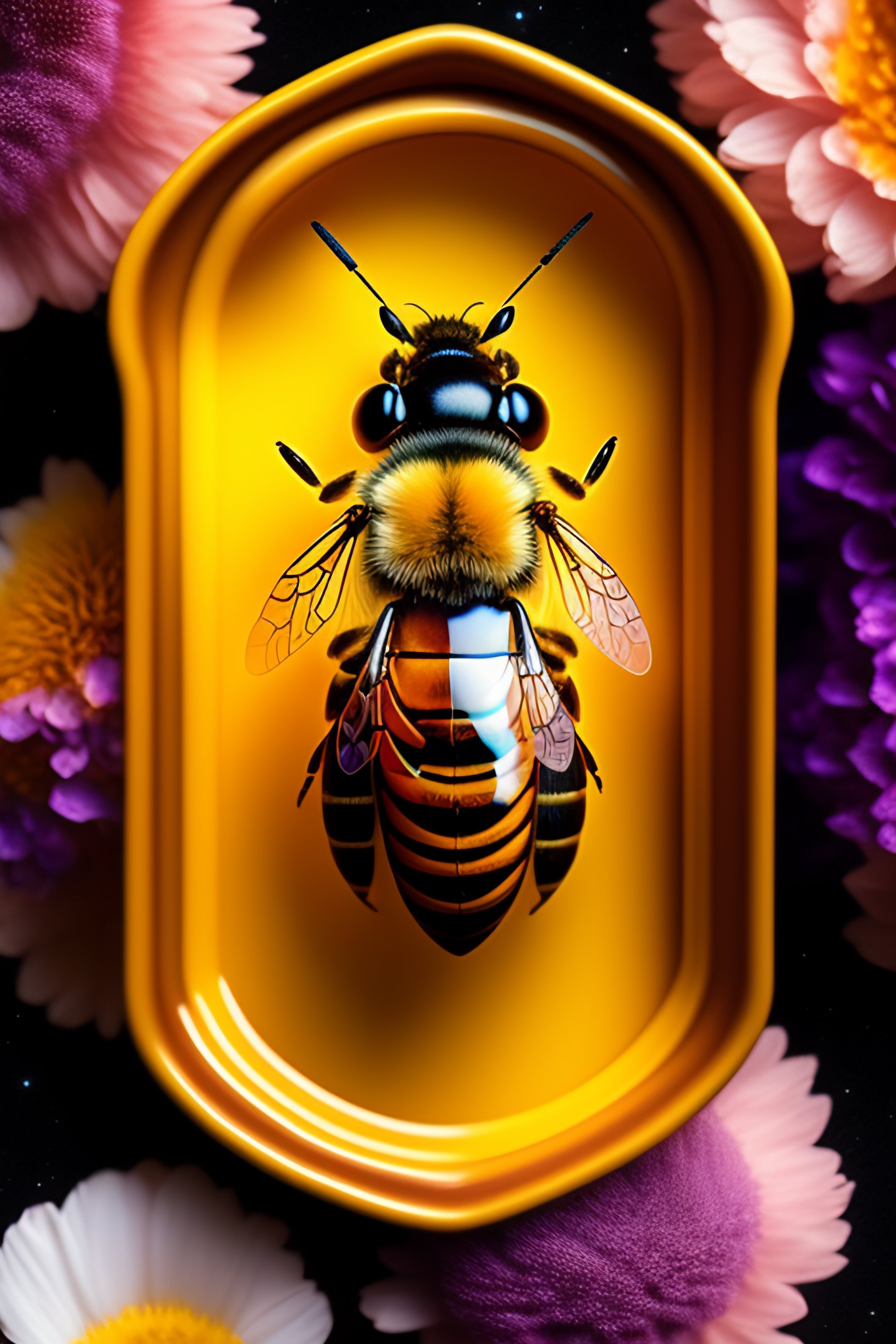 Lexica - Honey bee in space in the style of rene magritte