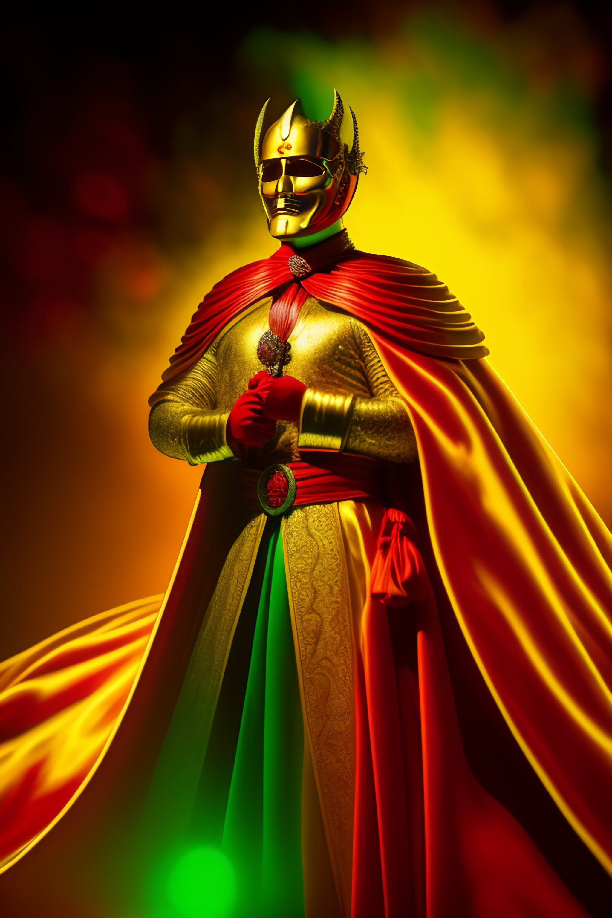 Lexica - The standup comedy comedian smiling superhero golden mask ...