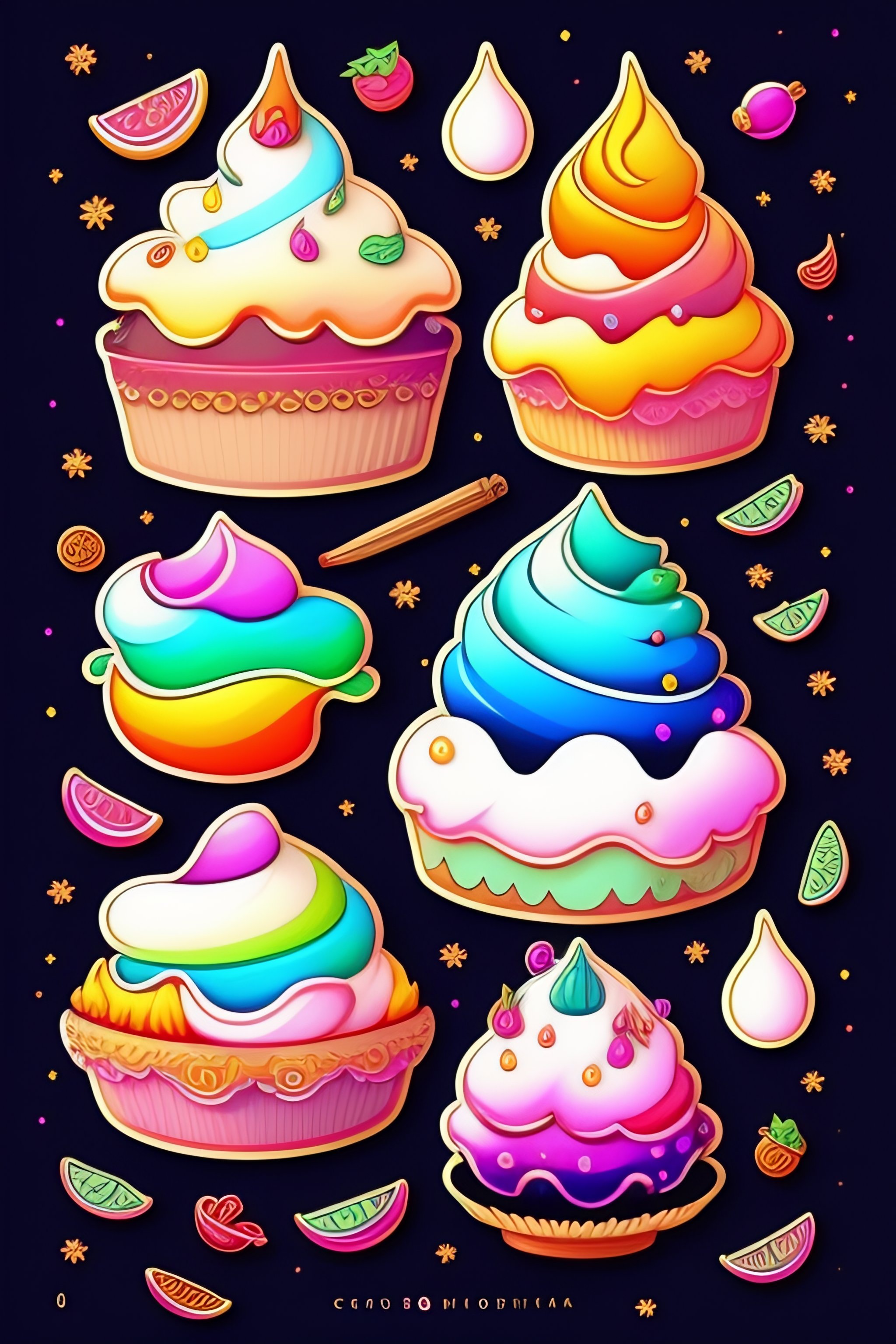 Lexica - Colorful, kawaii chibi icereams on pale black paper, very ...