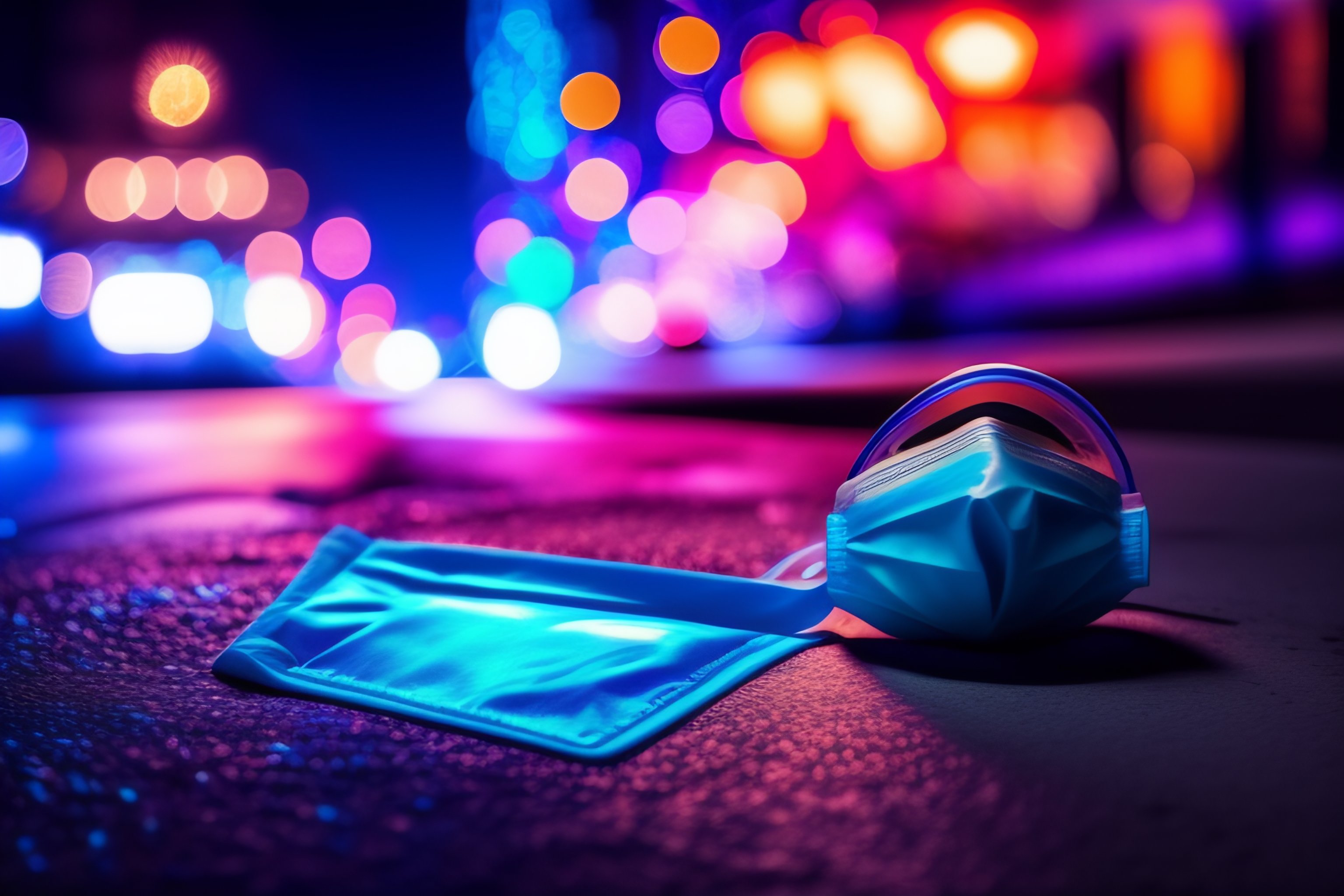 Lexica - A blue surgical disposable mask lie on the street, with ...
