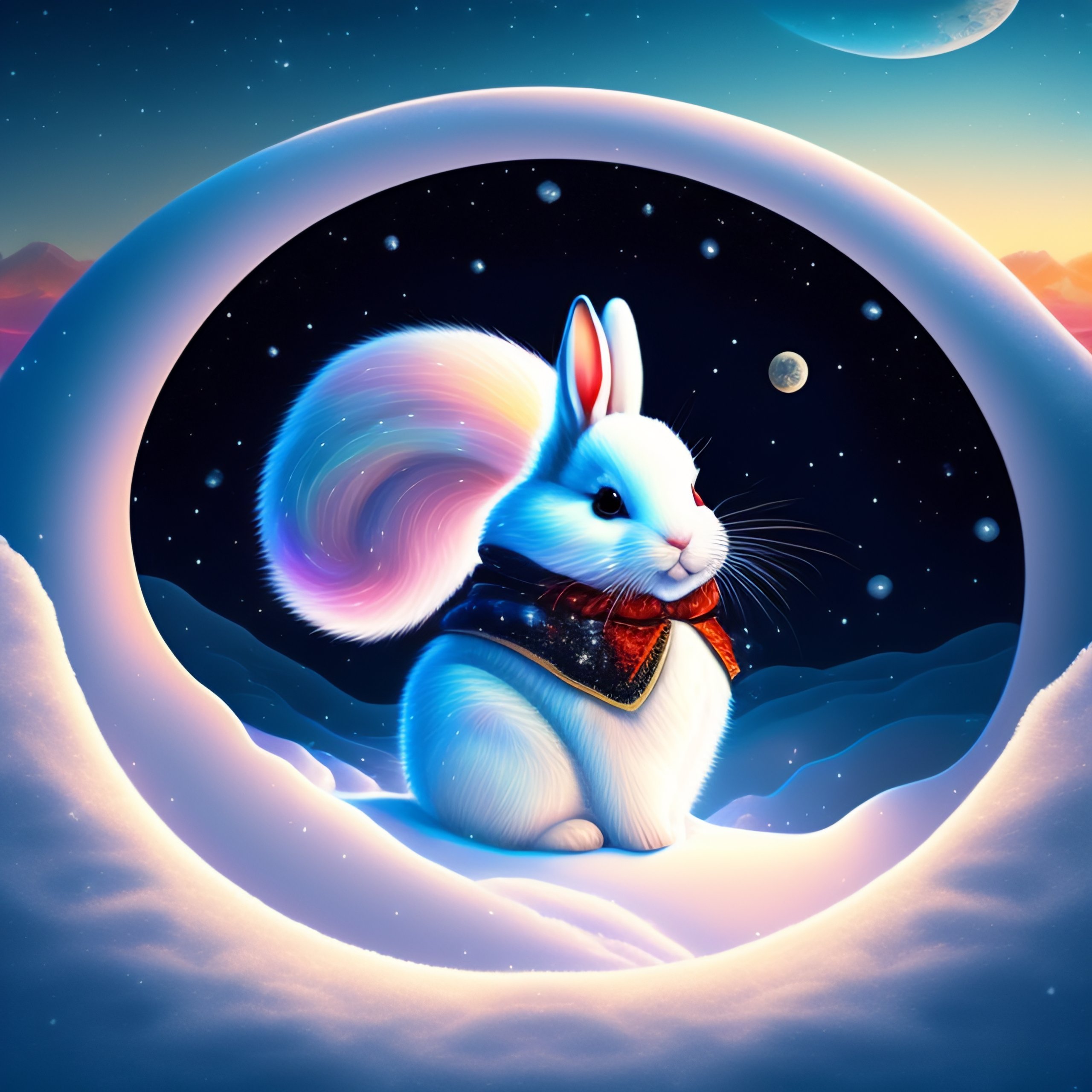 Lexica - Cartoon style, on the snow, a snow-white rabbit, cool and cute ...