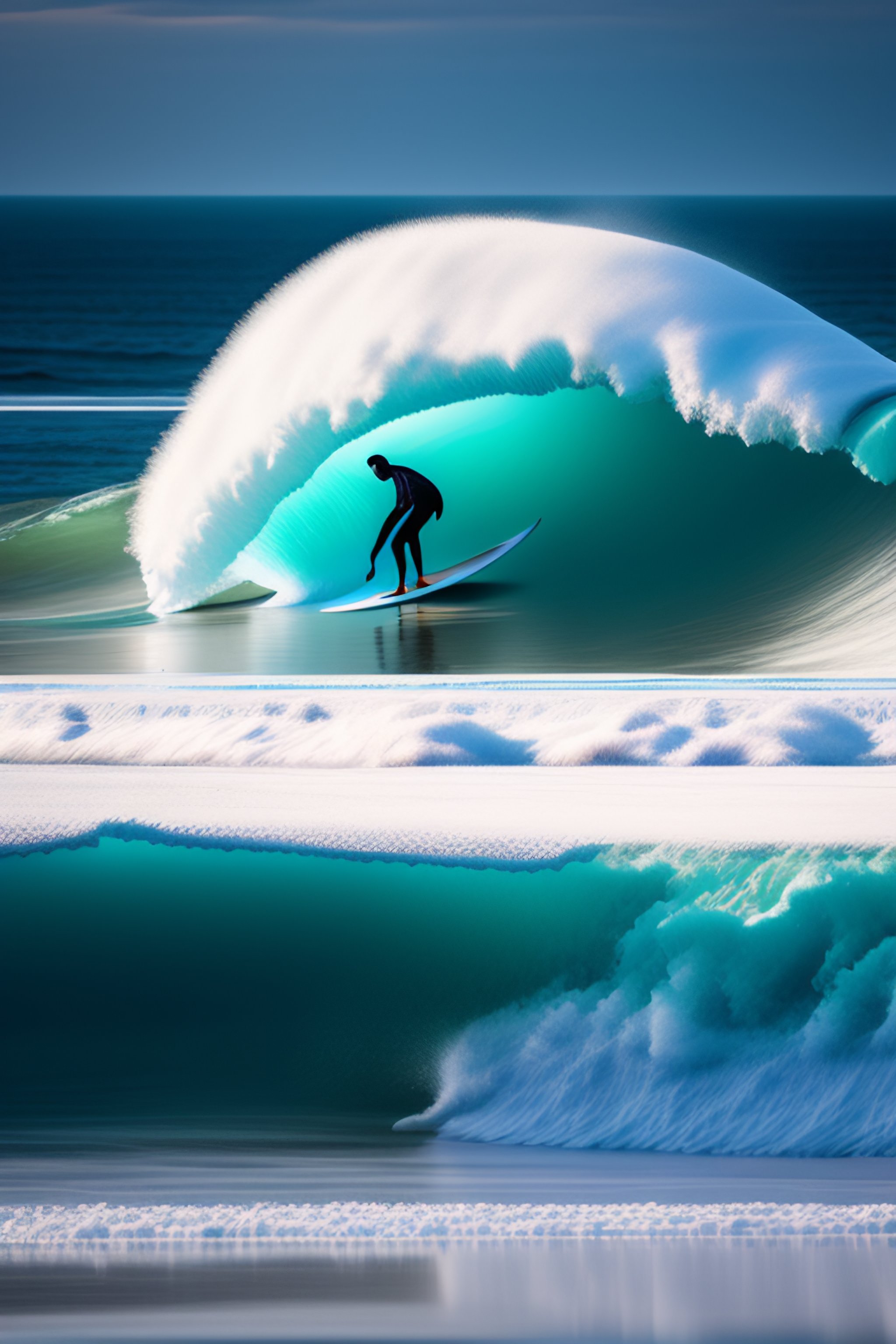 Lexica - Two tall surfers inspecting frozen waves