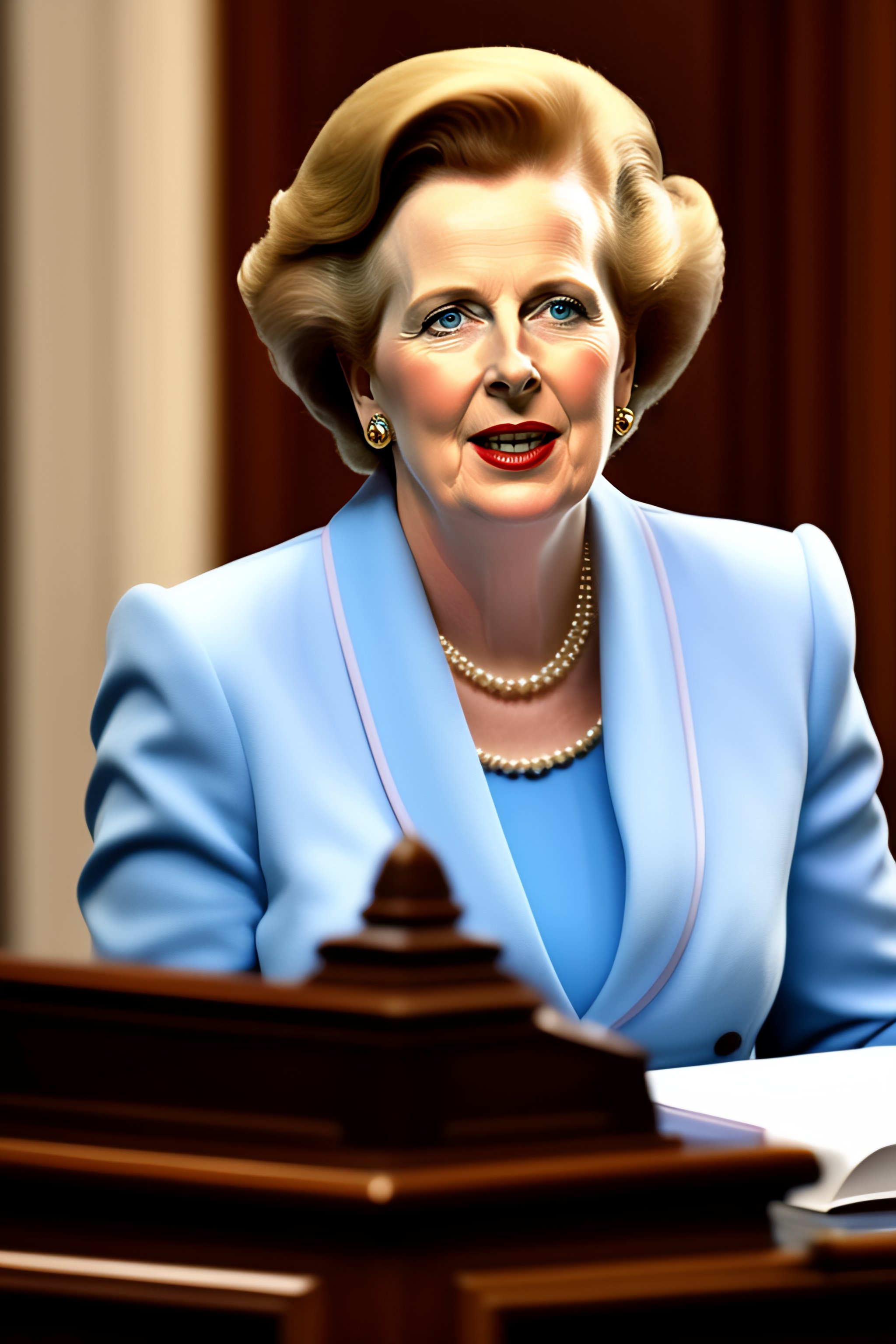 Lexica - Professional photo of Maragaret Thatcher speaking phone