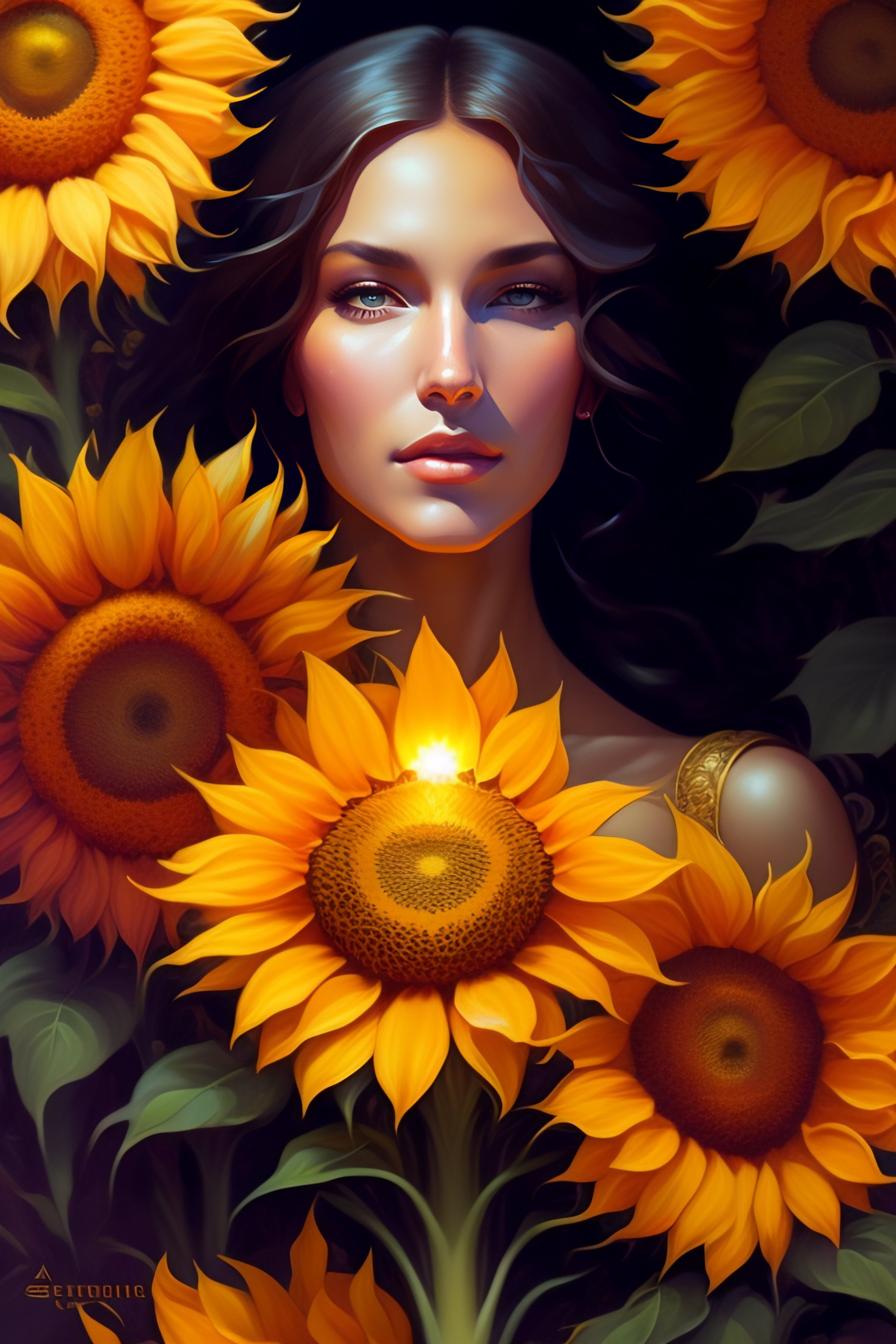 Lexica - A big medieval style sun at the top and sunflowers at the ...