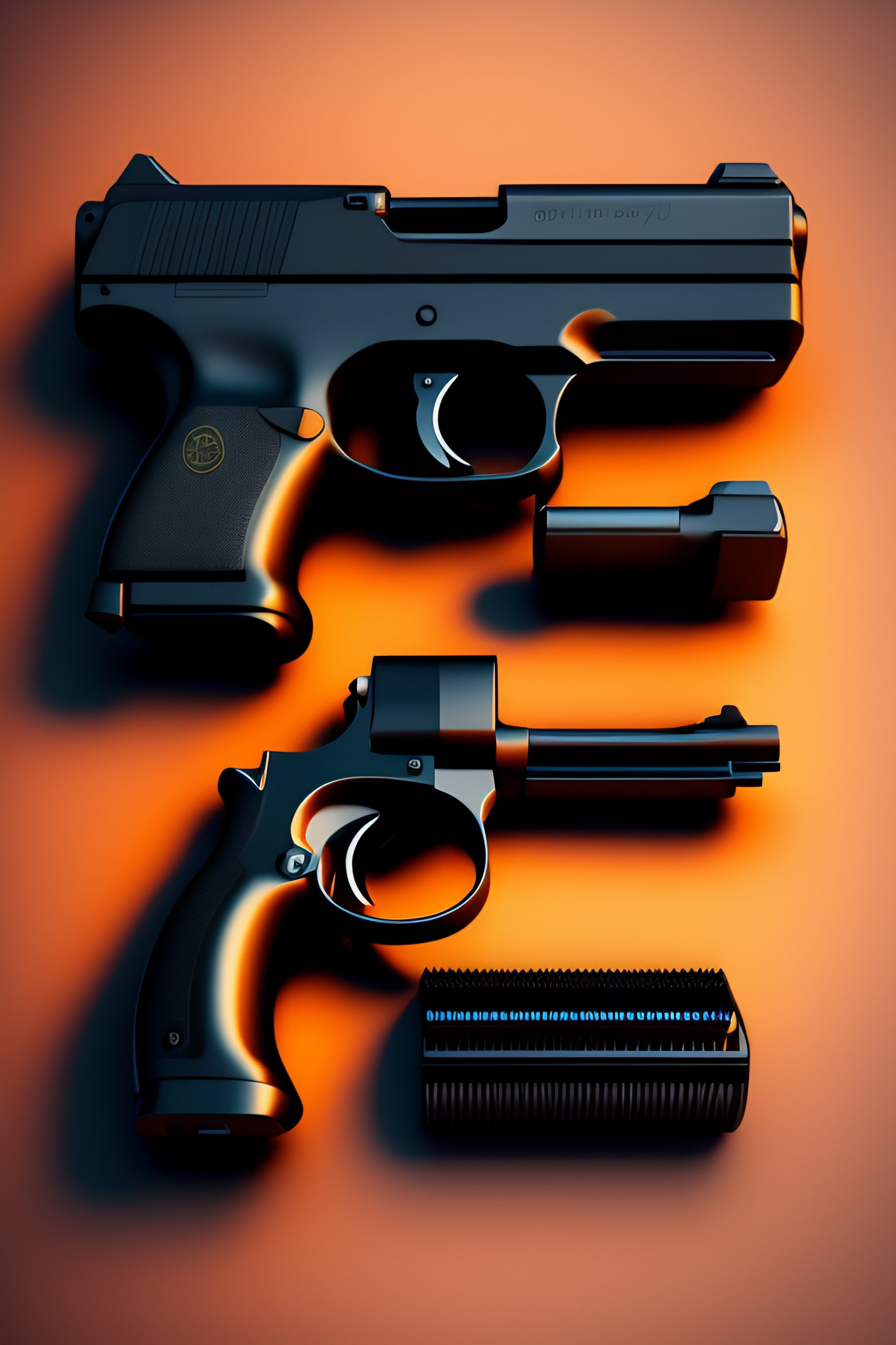 Lexica - Top-down view of a handgun, from above, final render 3d CGI