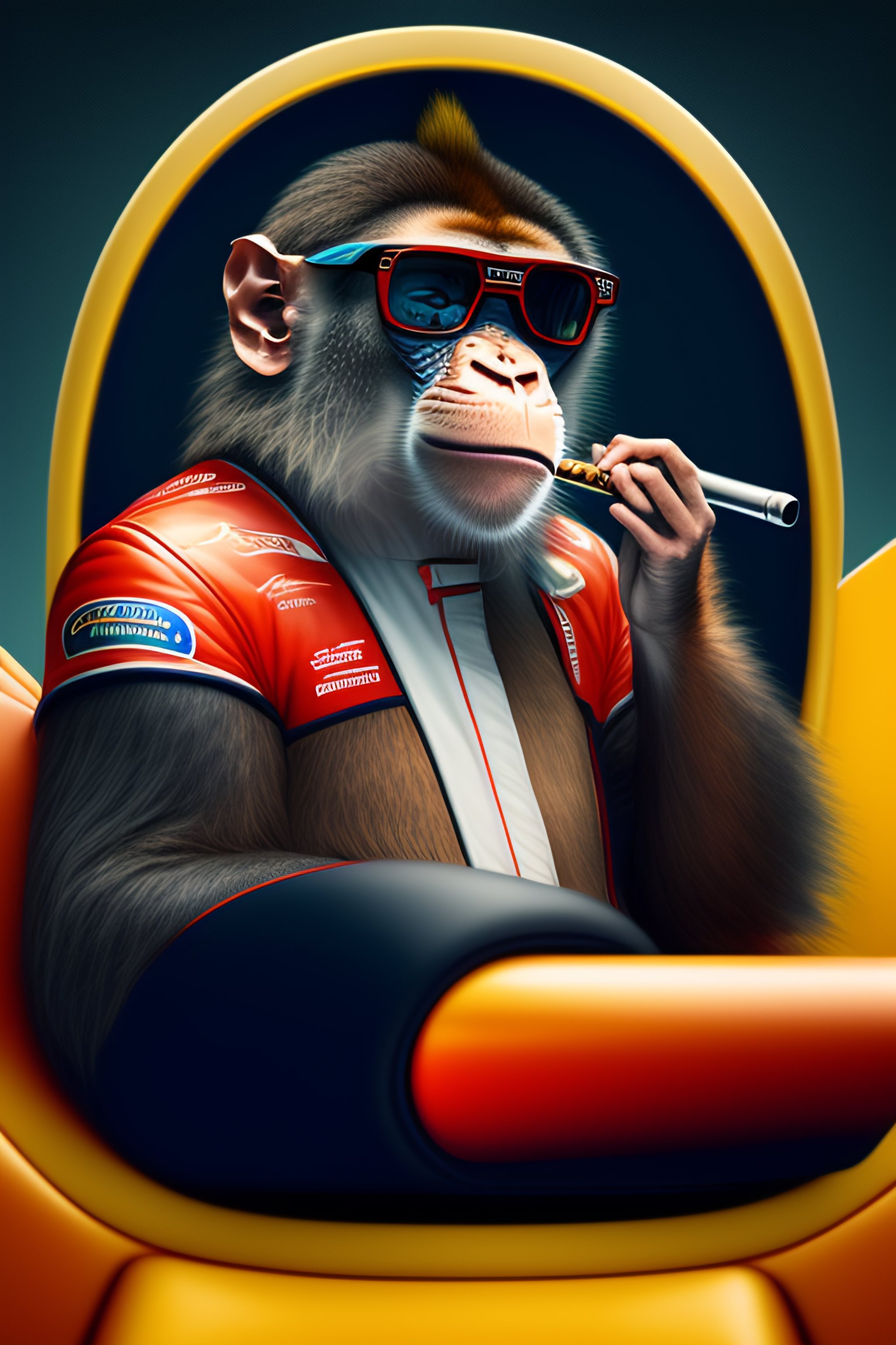 Lexica - Wise monkey smoking a pipe with racing motorsport suit with ...