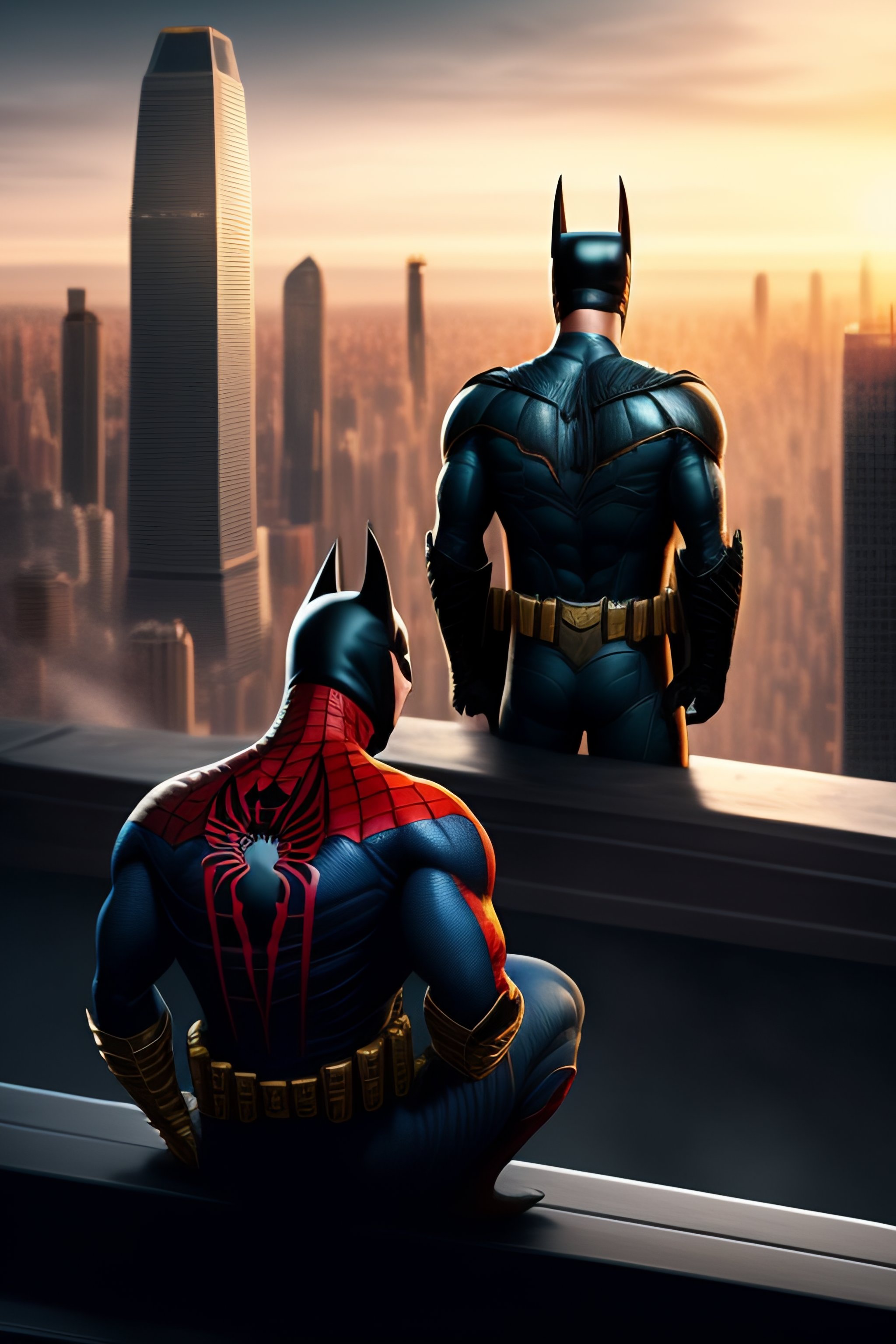 Lexica - Batman sitting on a roof looking down at a city below, wearing ...