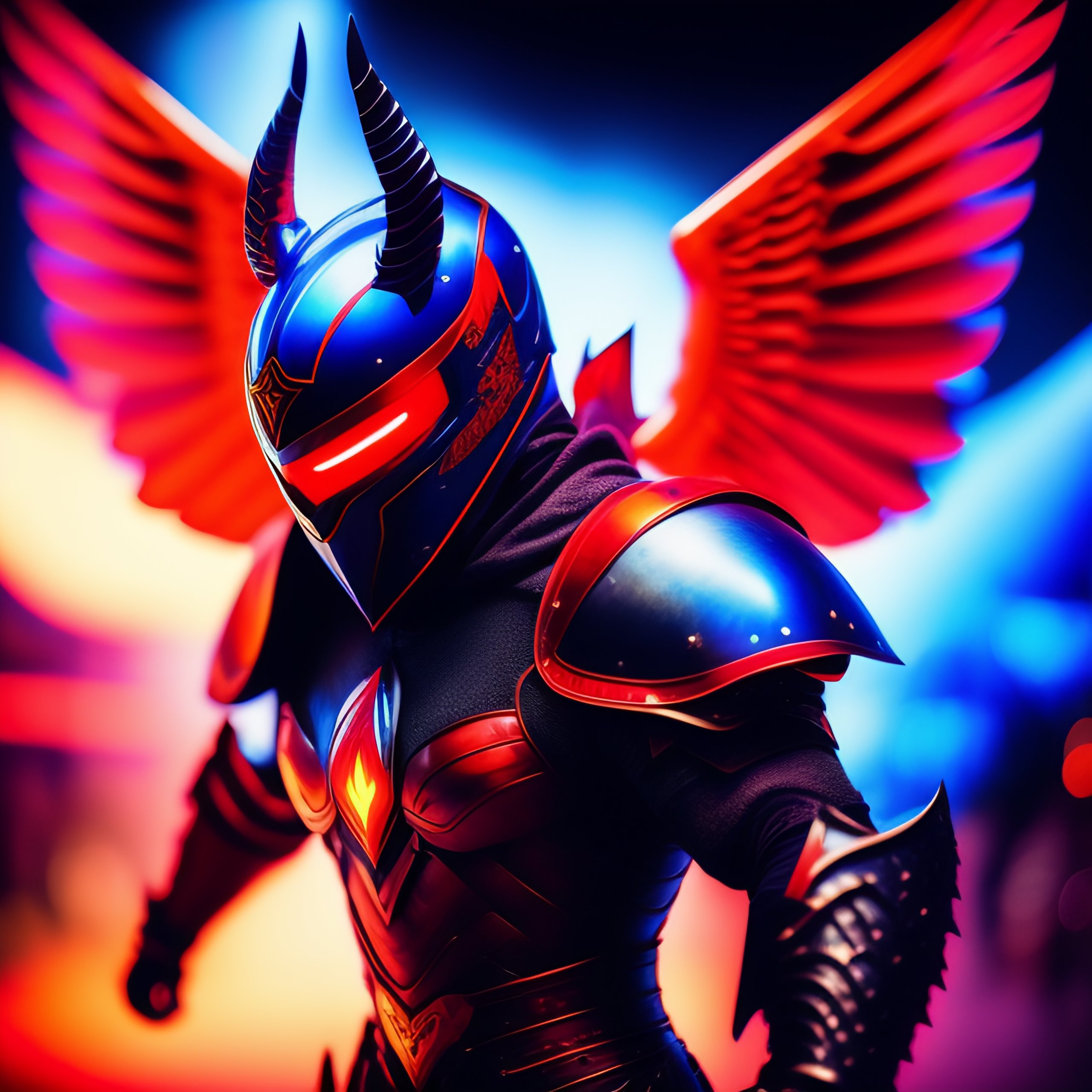 Lexica - Devil ninja warrior with wings, wearing armor and helmet, blue ...