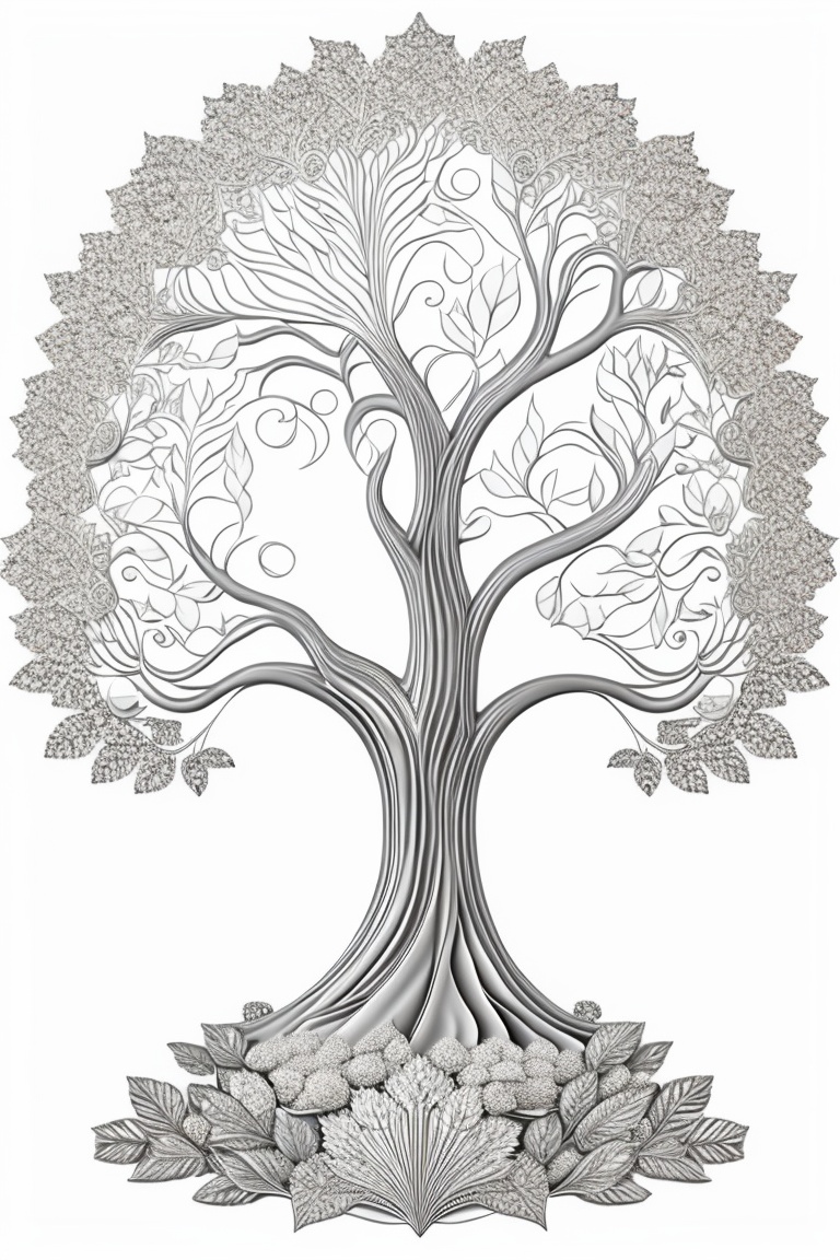 Lexica - Uncoloured white high resolution image of a wise old tree with ...