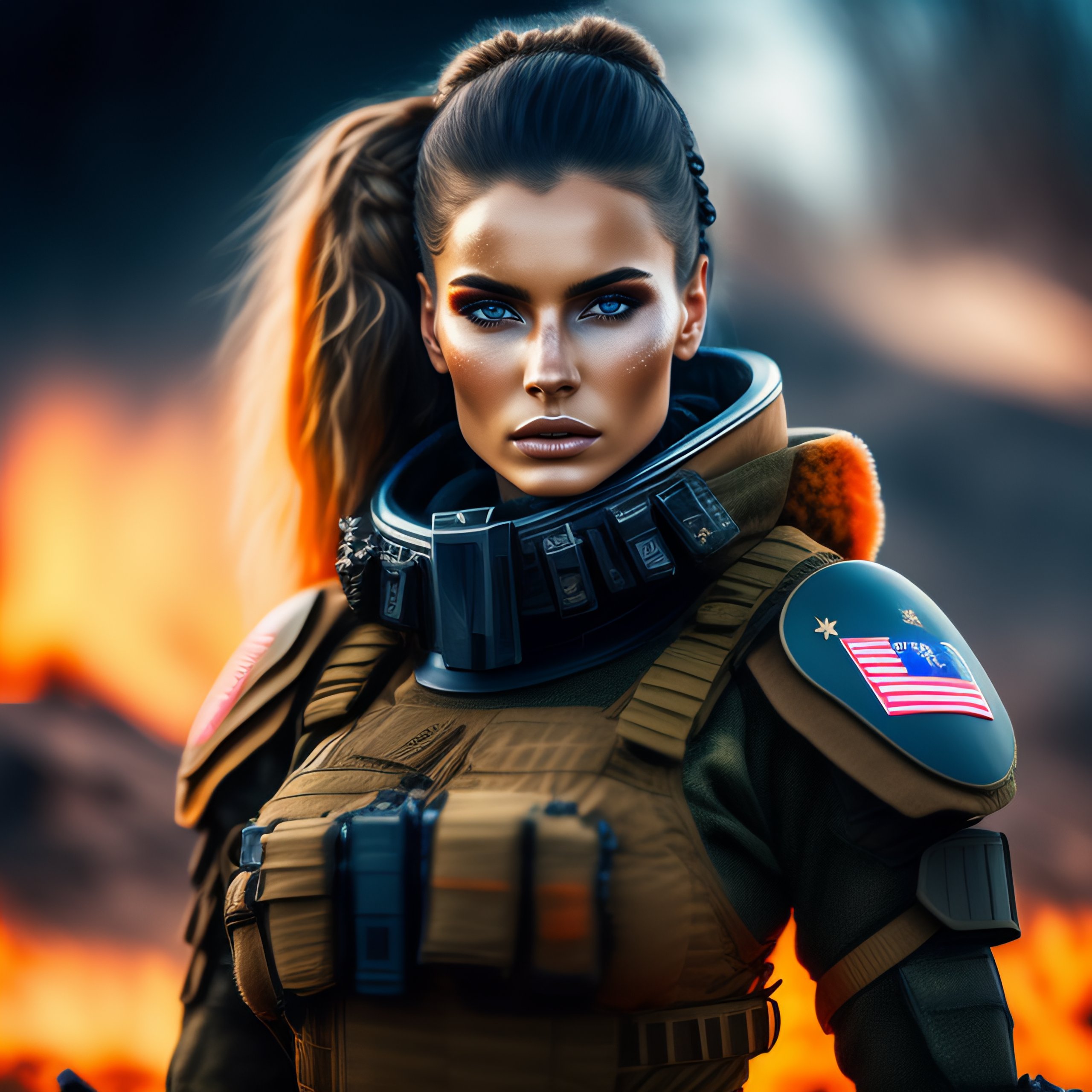 Lexica - A cyber beautiful Russian girl warrior in a burnt land ...