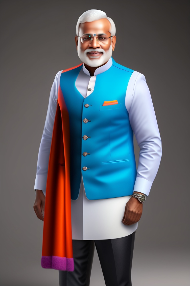 Lexica - Full body 3d render of Narendra Modi wearing beautiful colour ...