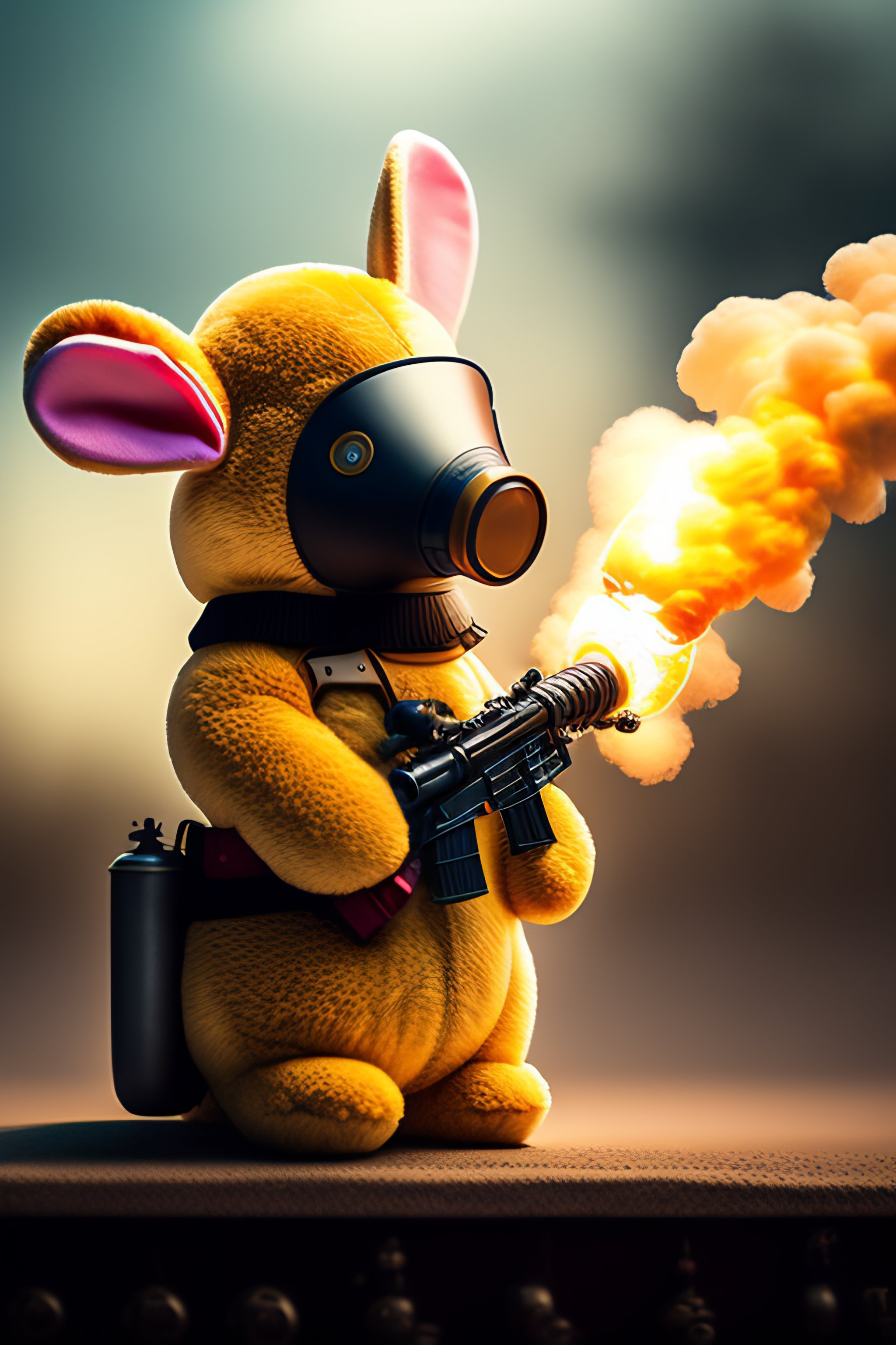 Lexica - Plush rabbit in a gas mask with a machine gun against the ...