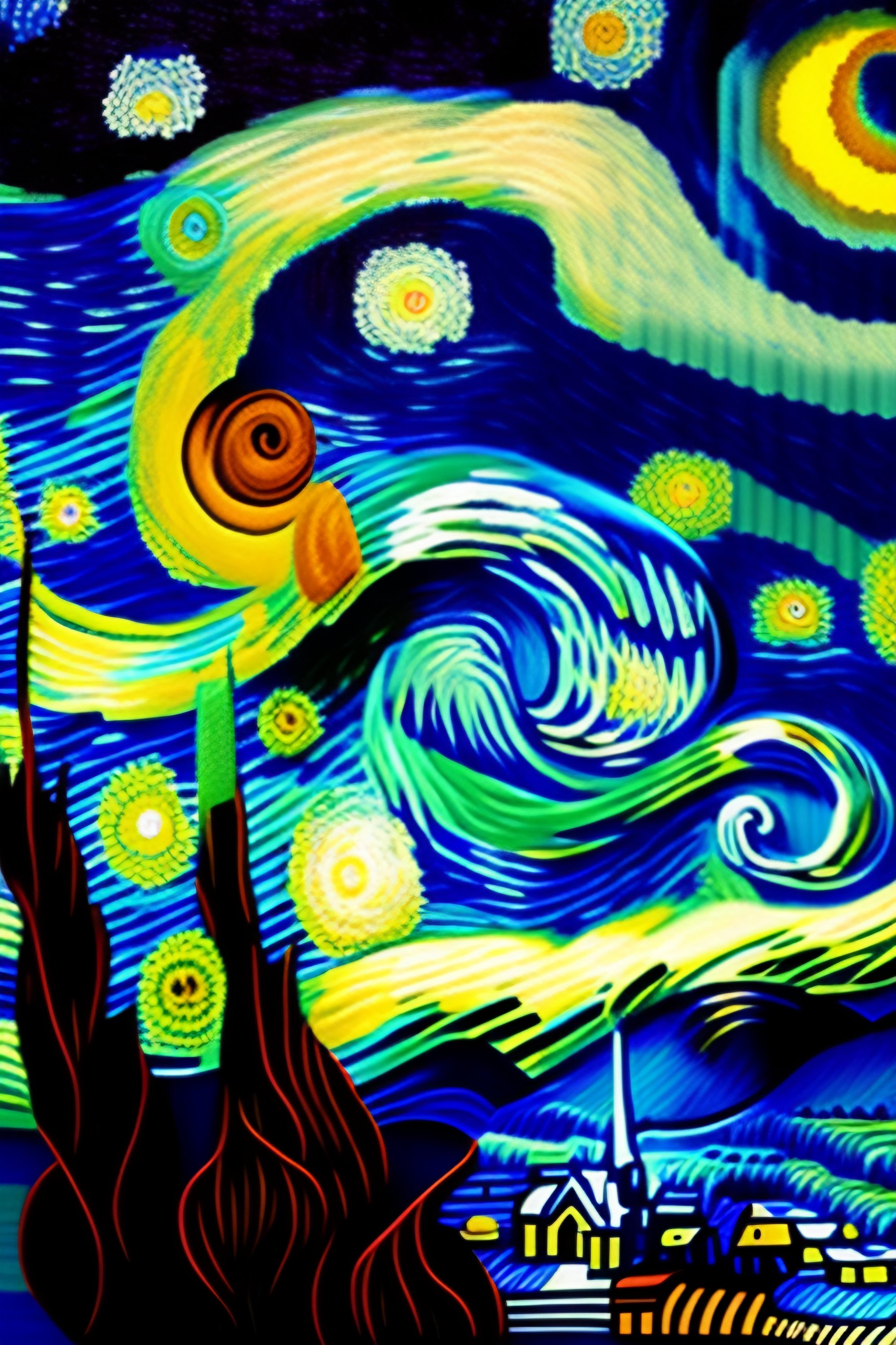 Lexica - A 8-bit graphic of Van Gogh's starry night