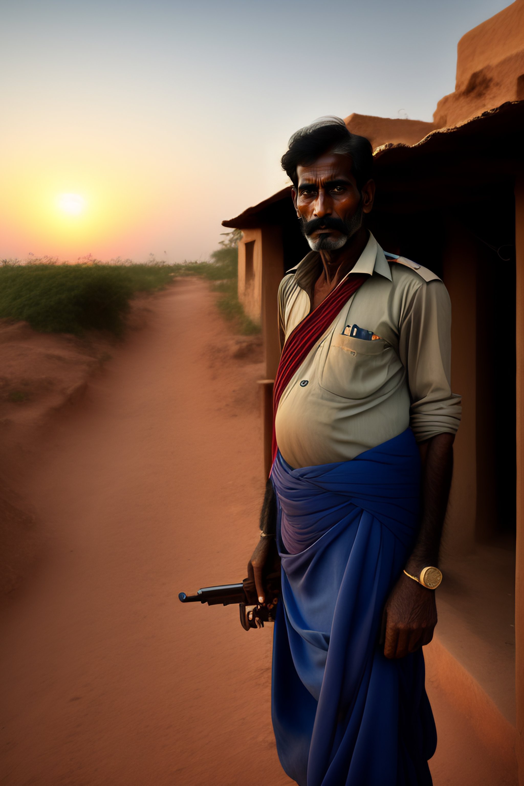 Lexica - Sindhi man with shotgun in hand in village