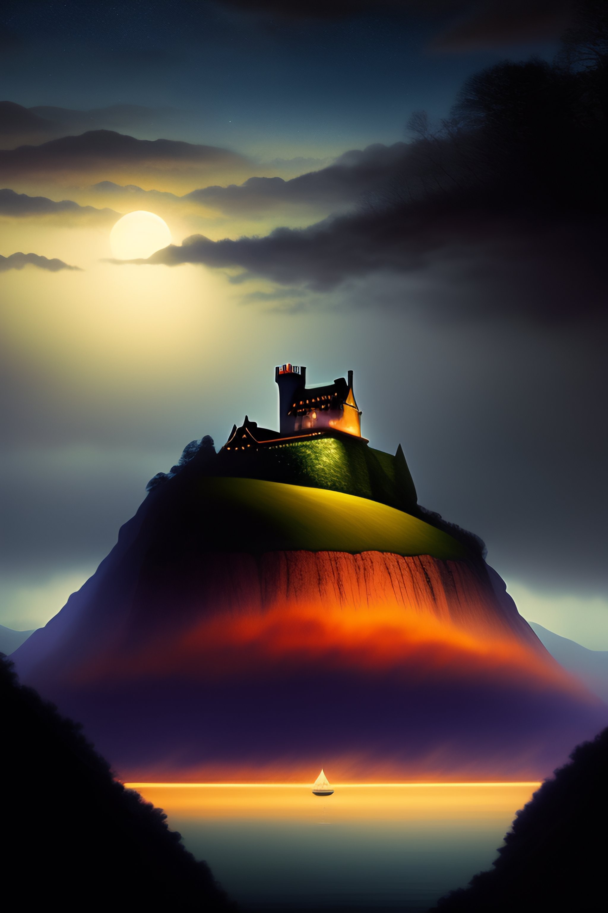 Lexica - A black castle sitting on top of a mountain under a cloudy sky ...