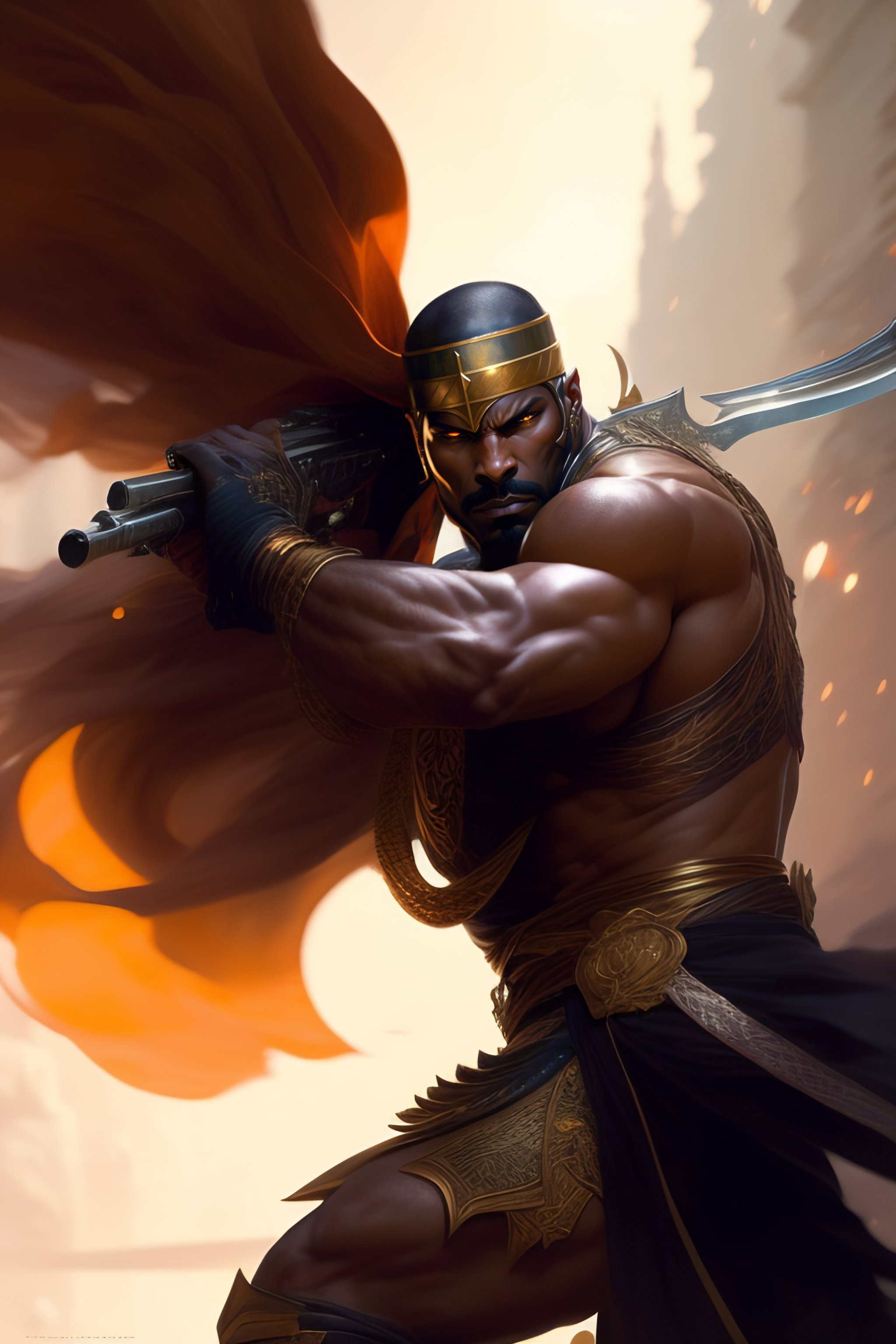 Lexica - A scene of an muscular assassin using their signature hidden ...