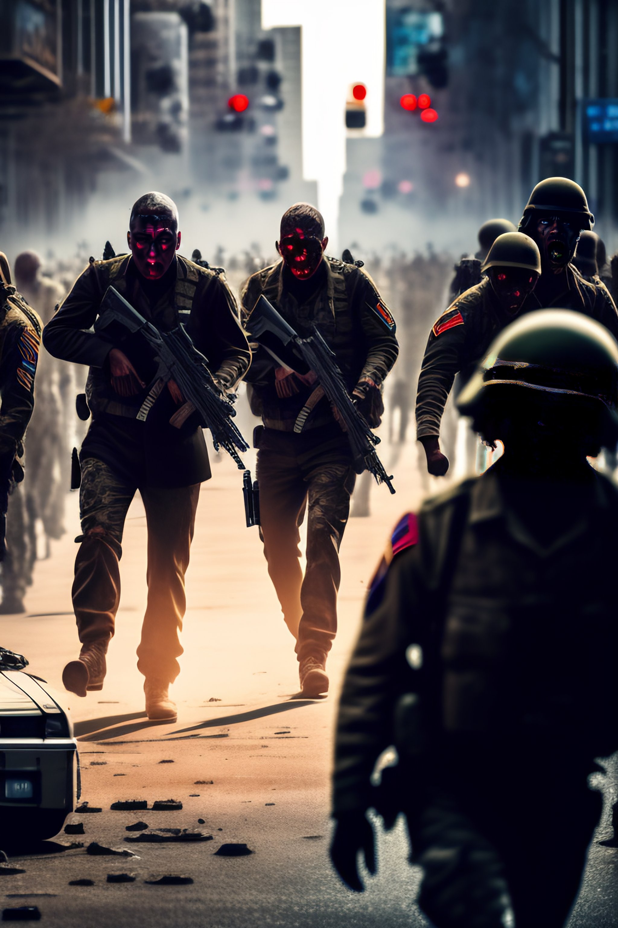 Lexica - Zombies attacking survivors in new your city unarmed, surrealism, focused, walking dead ...