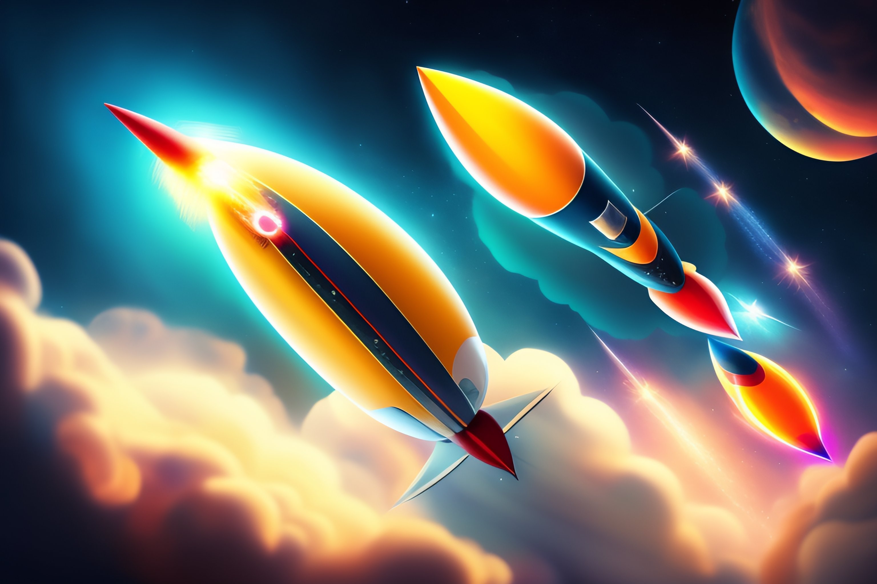 Lexica - Draw me a cartoon rocket launching into space surrounded by ...