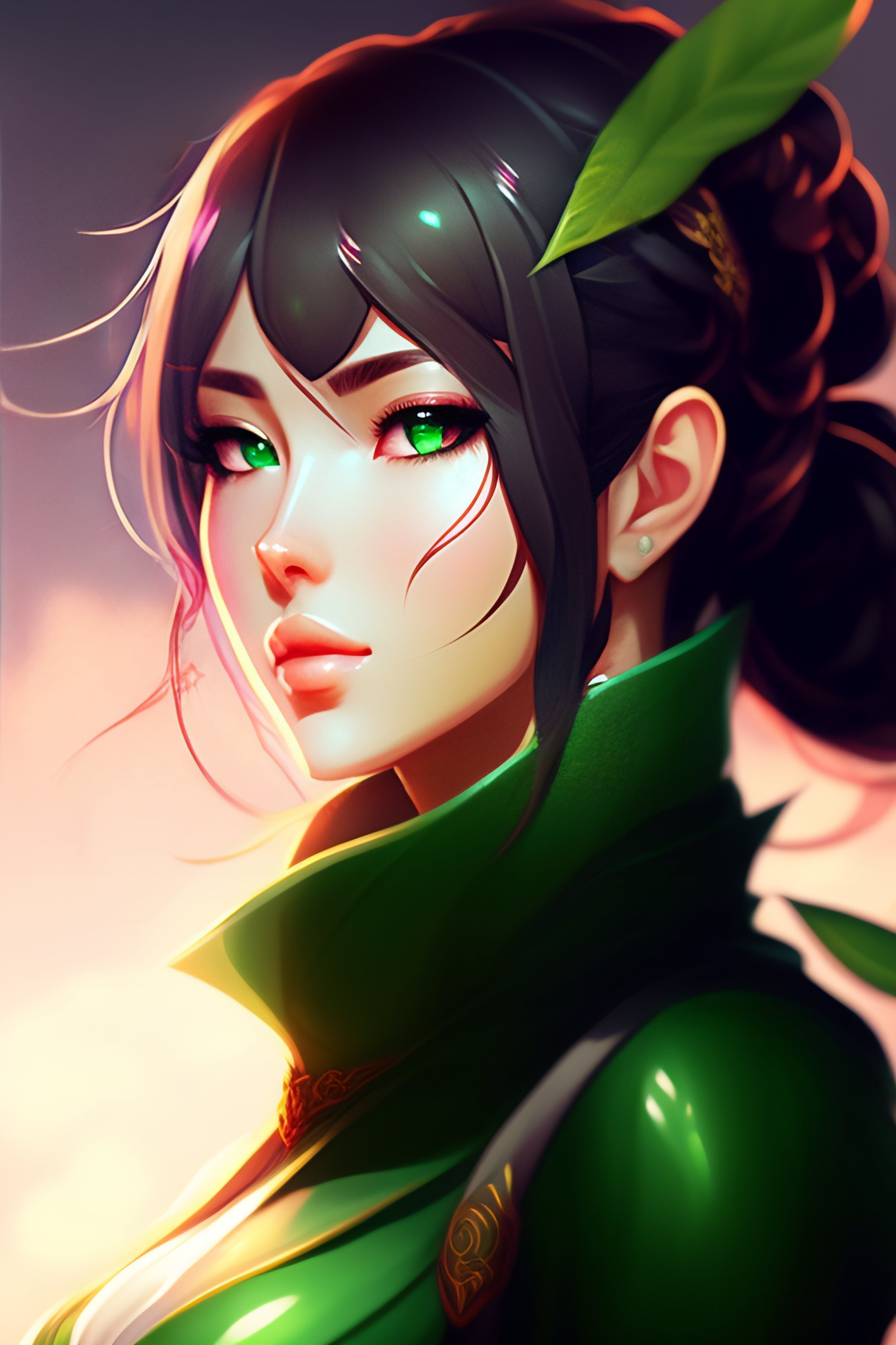 Lexica - Female character, pixiv, plant woman, green eyes, full ...